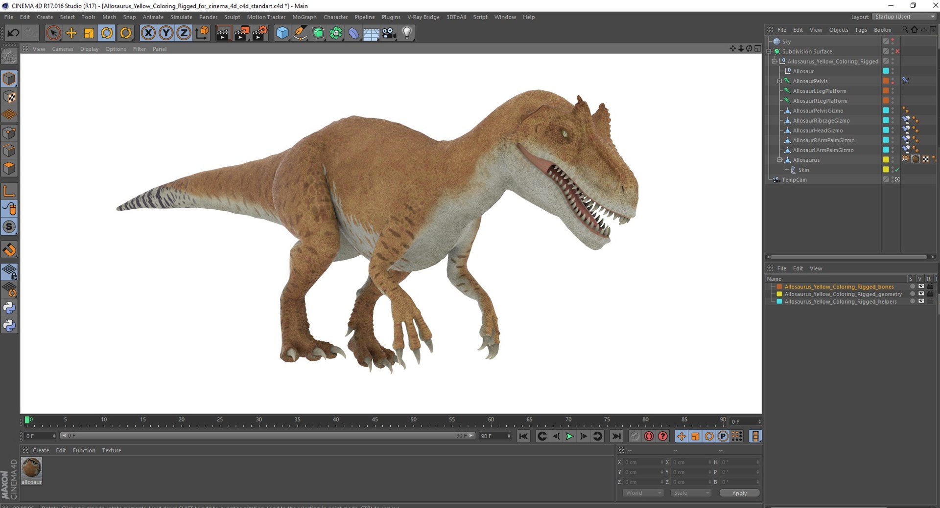 Allosaurus Yellow Coloring Rigged for Cinema 4D 3D - TurboSquid 2168194