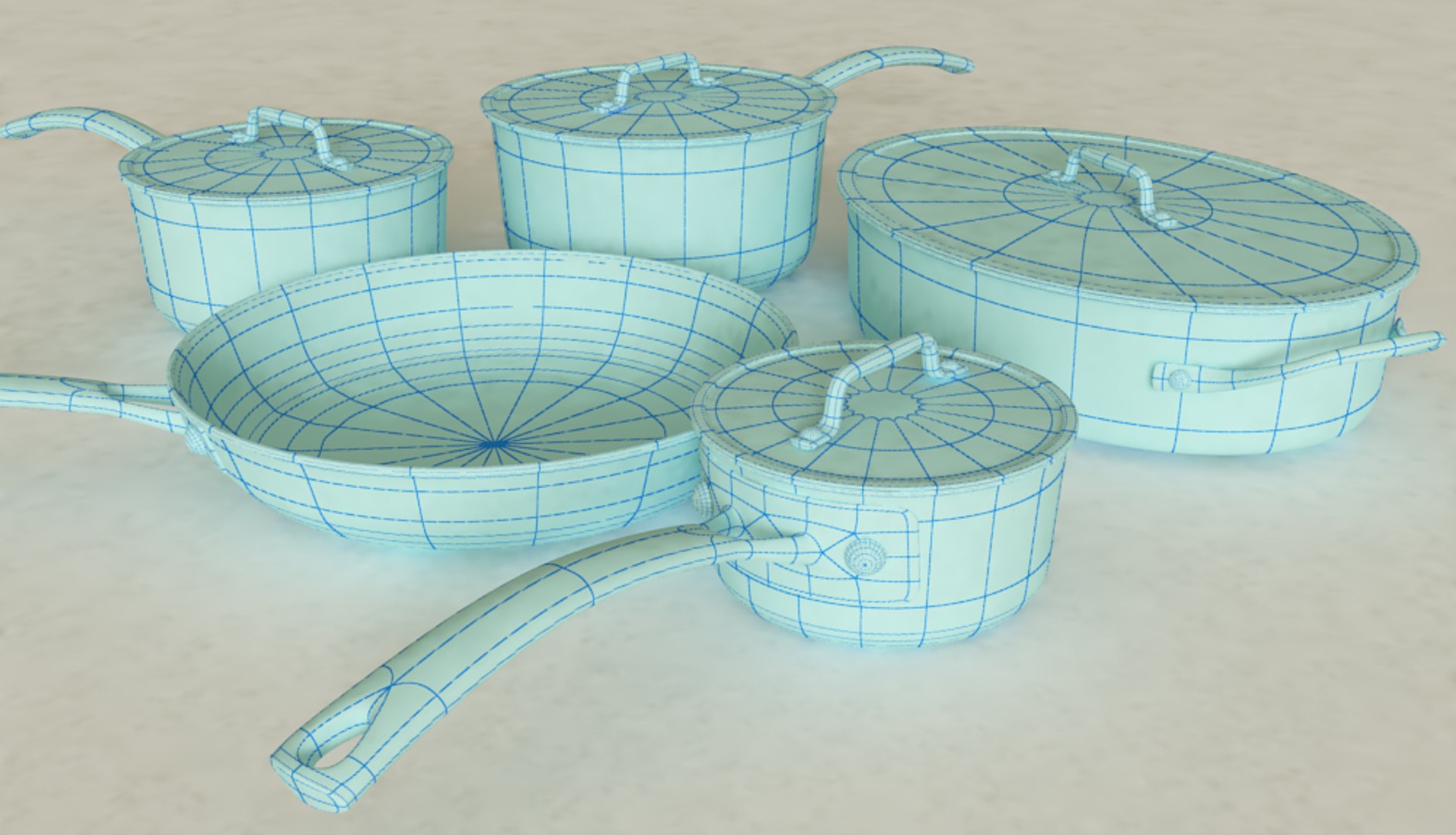 3d Model Hanging Pans Saucepan