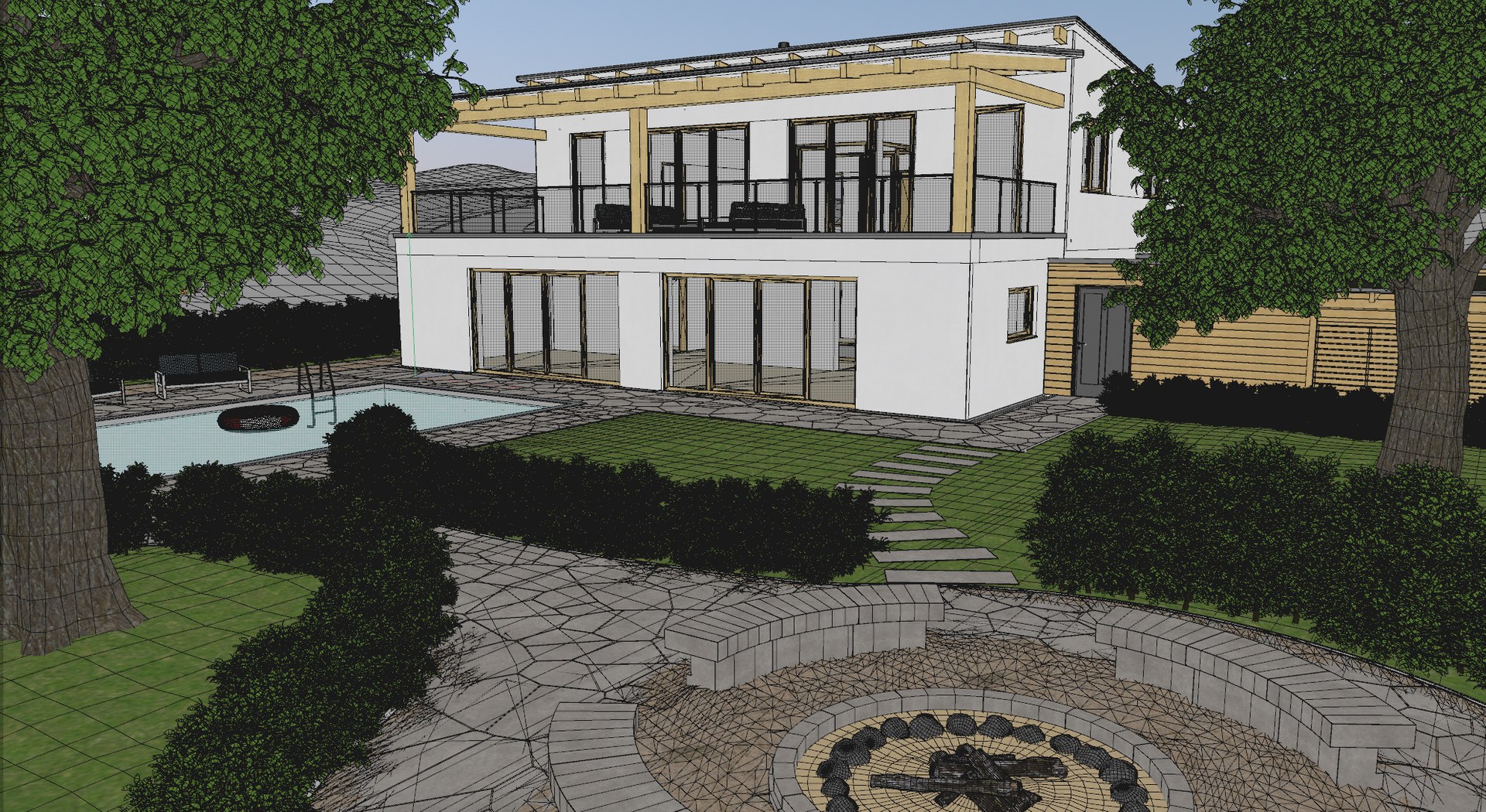 3D Modern House Exterior - Wood House With Garden - TurboSquid 2185169