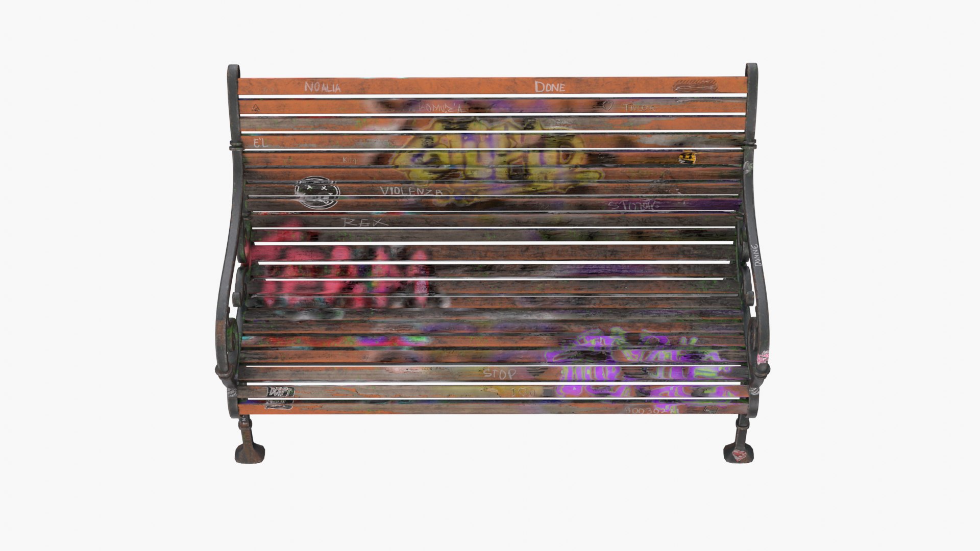 Weathered Park Bench With Graffiti 3D - TurboSquid 2294684