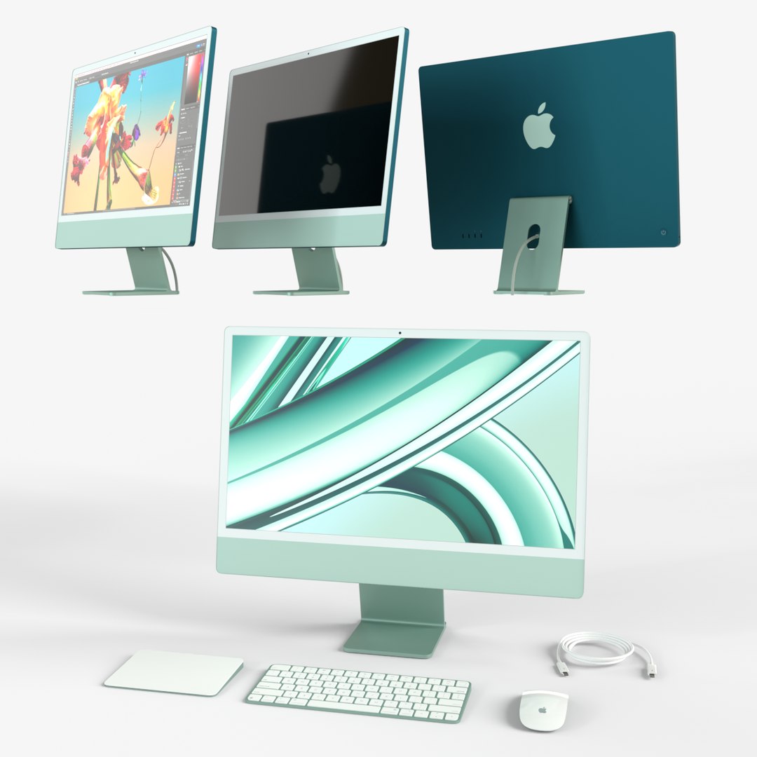 3D Model Apple IMac Green With Keyboard Mouse And Trackpad - TurboSquid ...