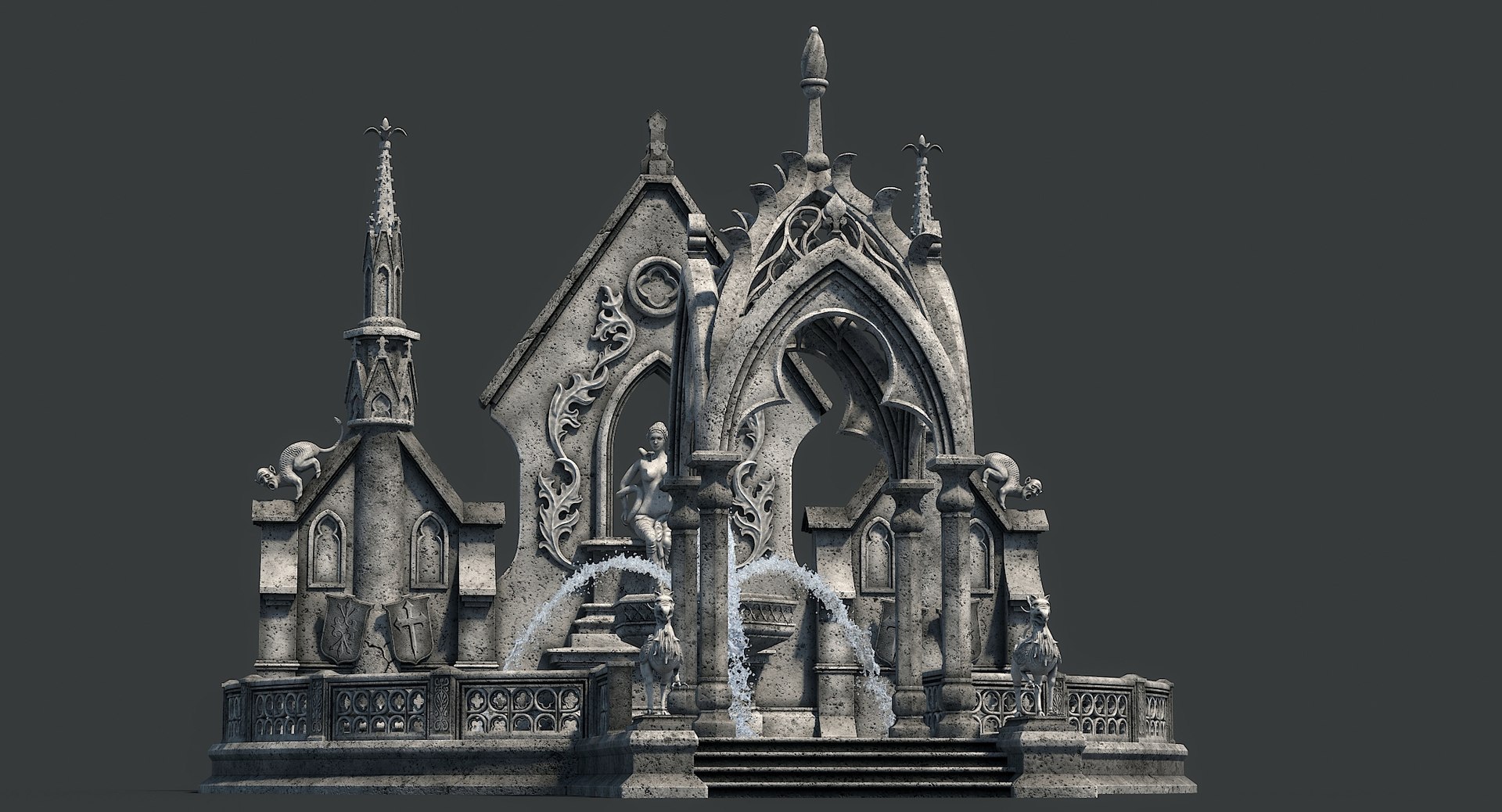 3D Gothic Fountain 02 Model - TurboSquid 1263939