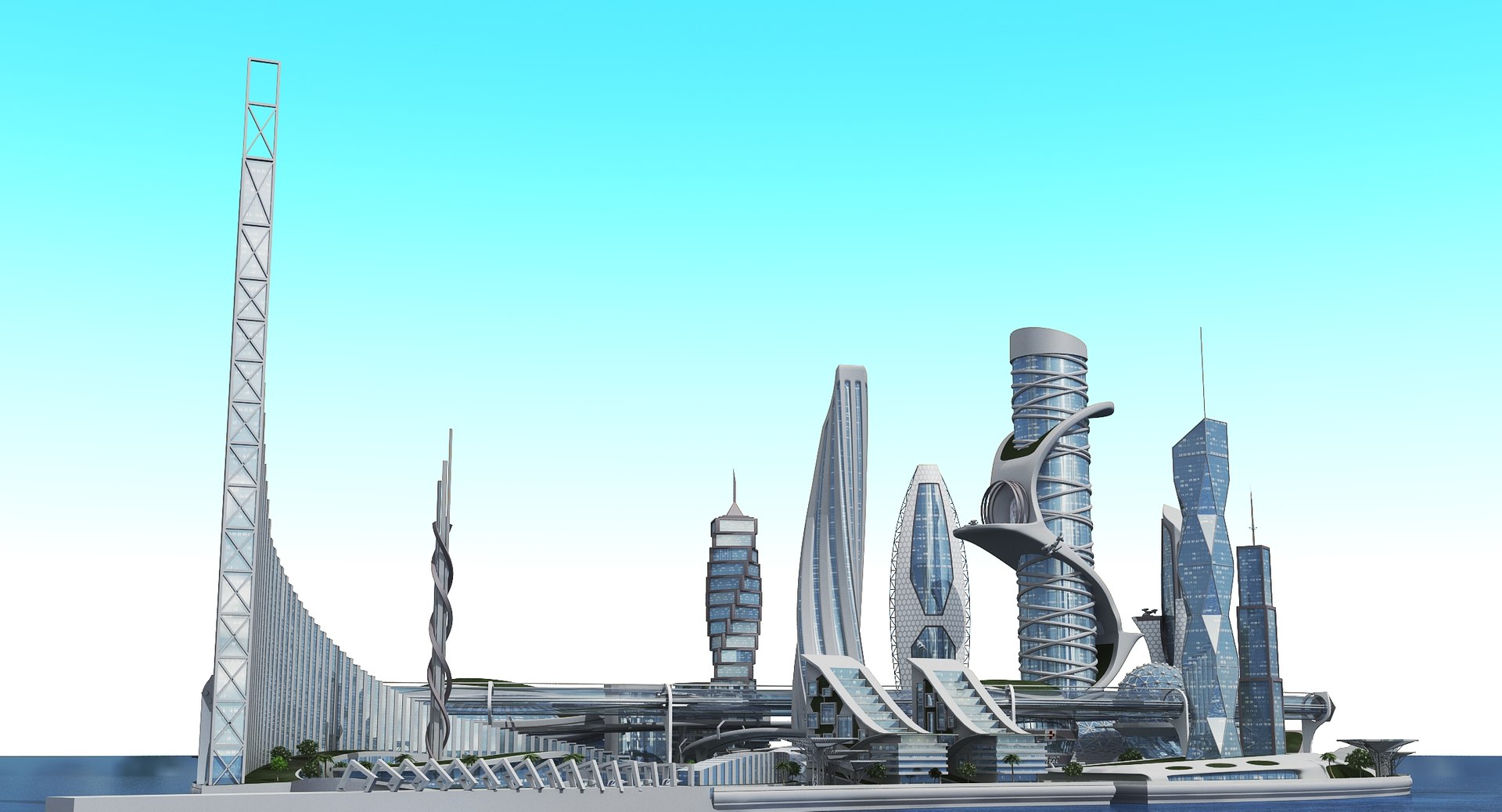 3D Futuristic Cityscape - TurboSquid 1388101