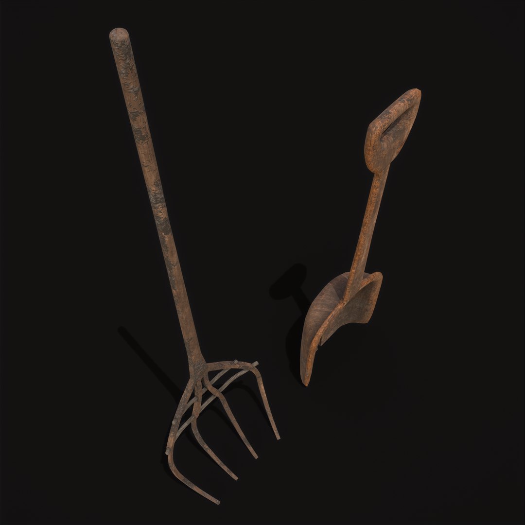 Rustic Medieval Wooden Shovel And Rake 3D Model - TurboSquid 1930319