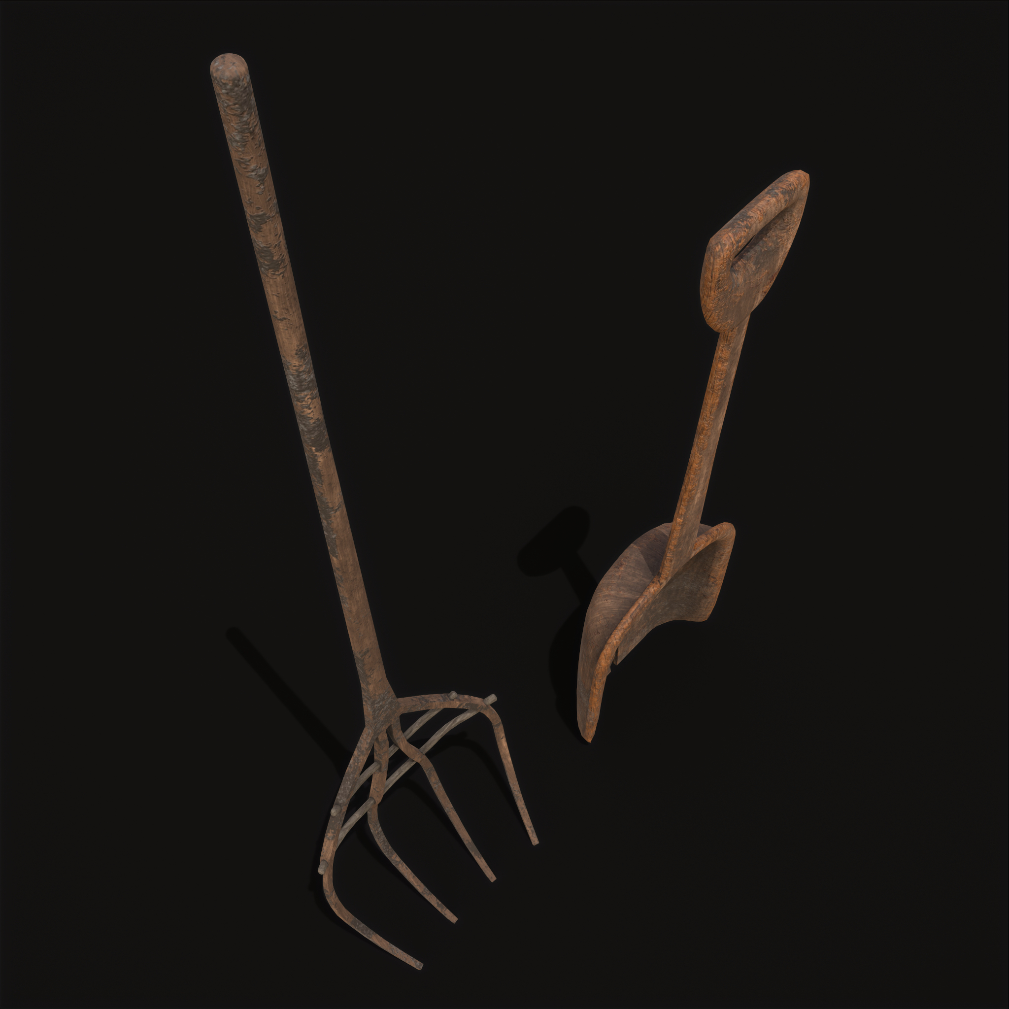 Rustic Medieval Wooden Shovel and Rake 3D model - TurboSquid 1930319