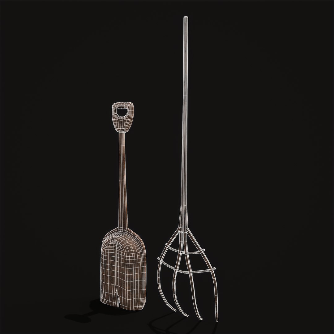 Rustic Medieval Wooden Shovel And Rake 3D Model - TurboSquid 1930319