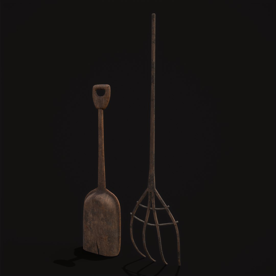 Rustic Medieval Wooden Shovel And Rake 3D Model - TurboSquid 1930319