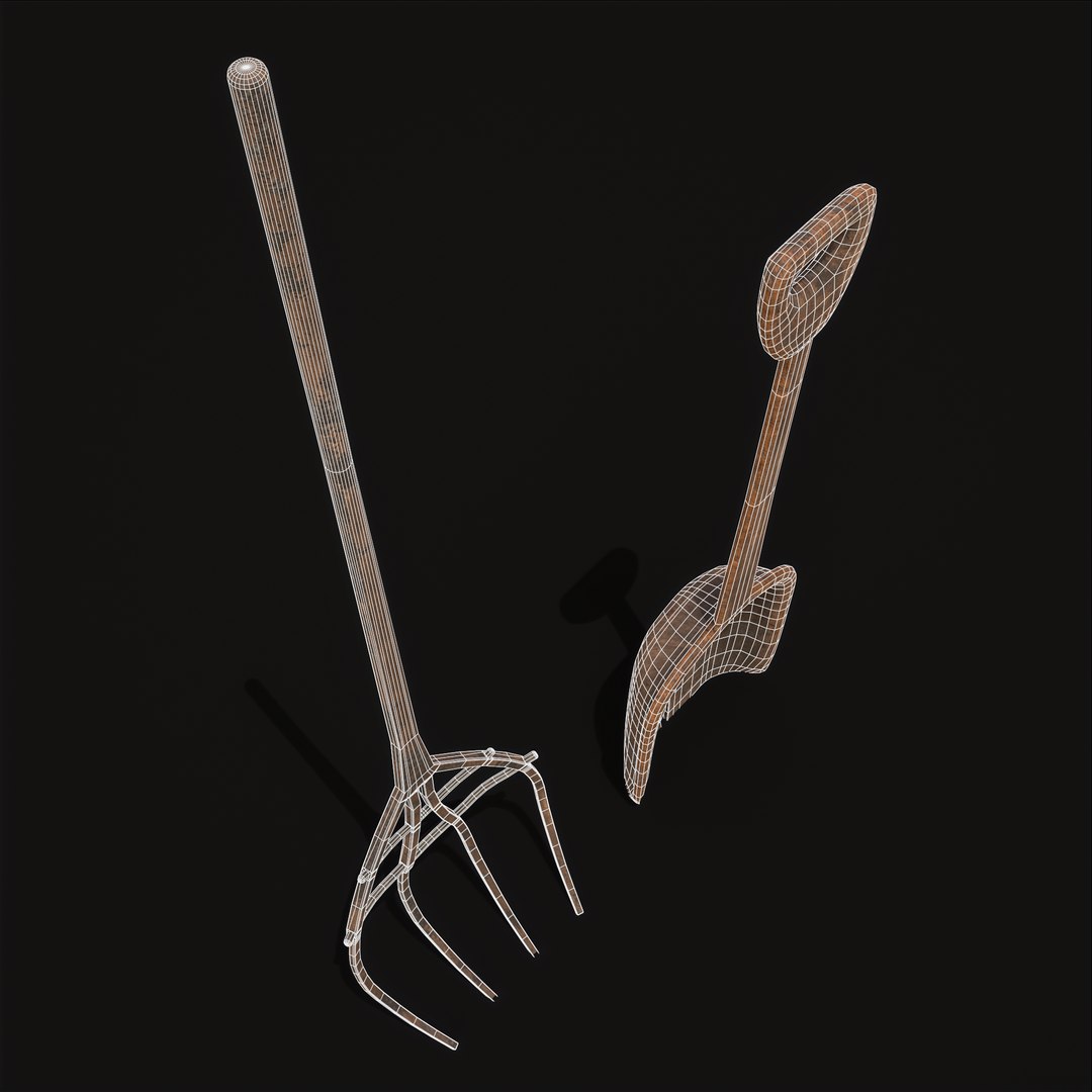 Rustic Medieval Wooden Shovel And Rake 3D Model - TurboSquid 1930319