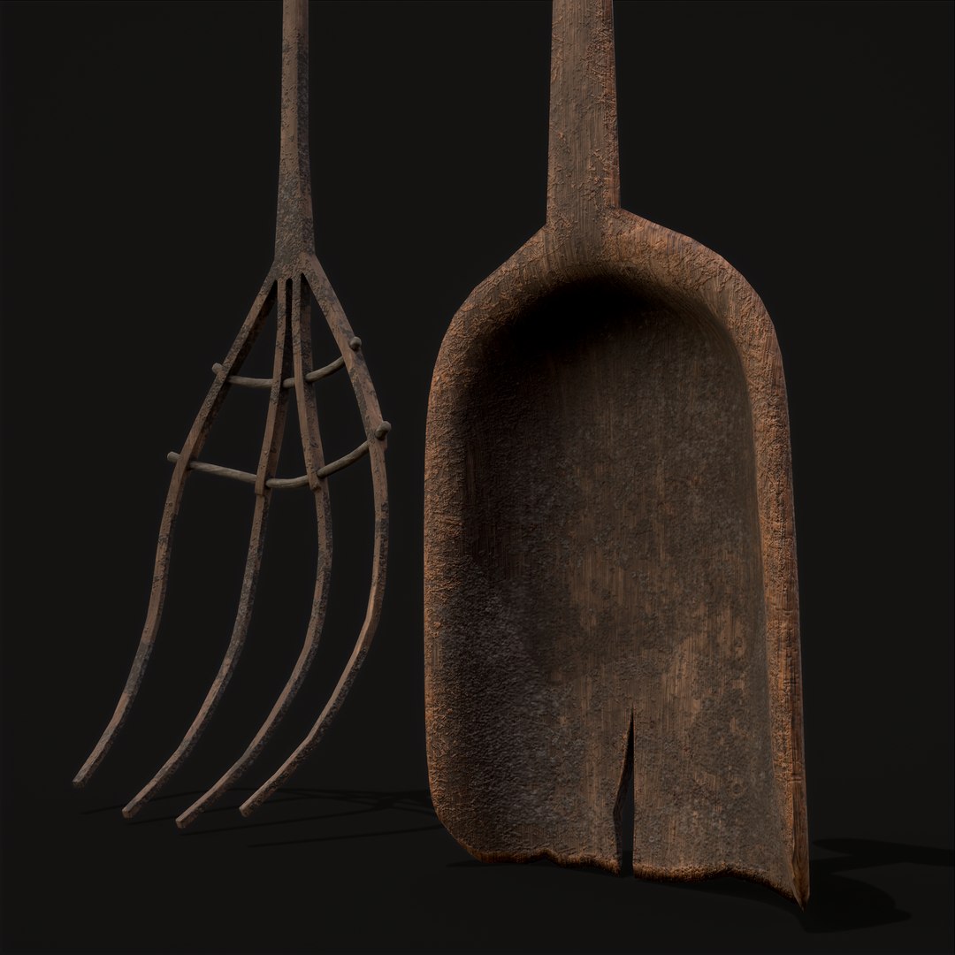 Rustic Medieval Wooden Shovel And Rake 3D Model - TurboSquid 1930319