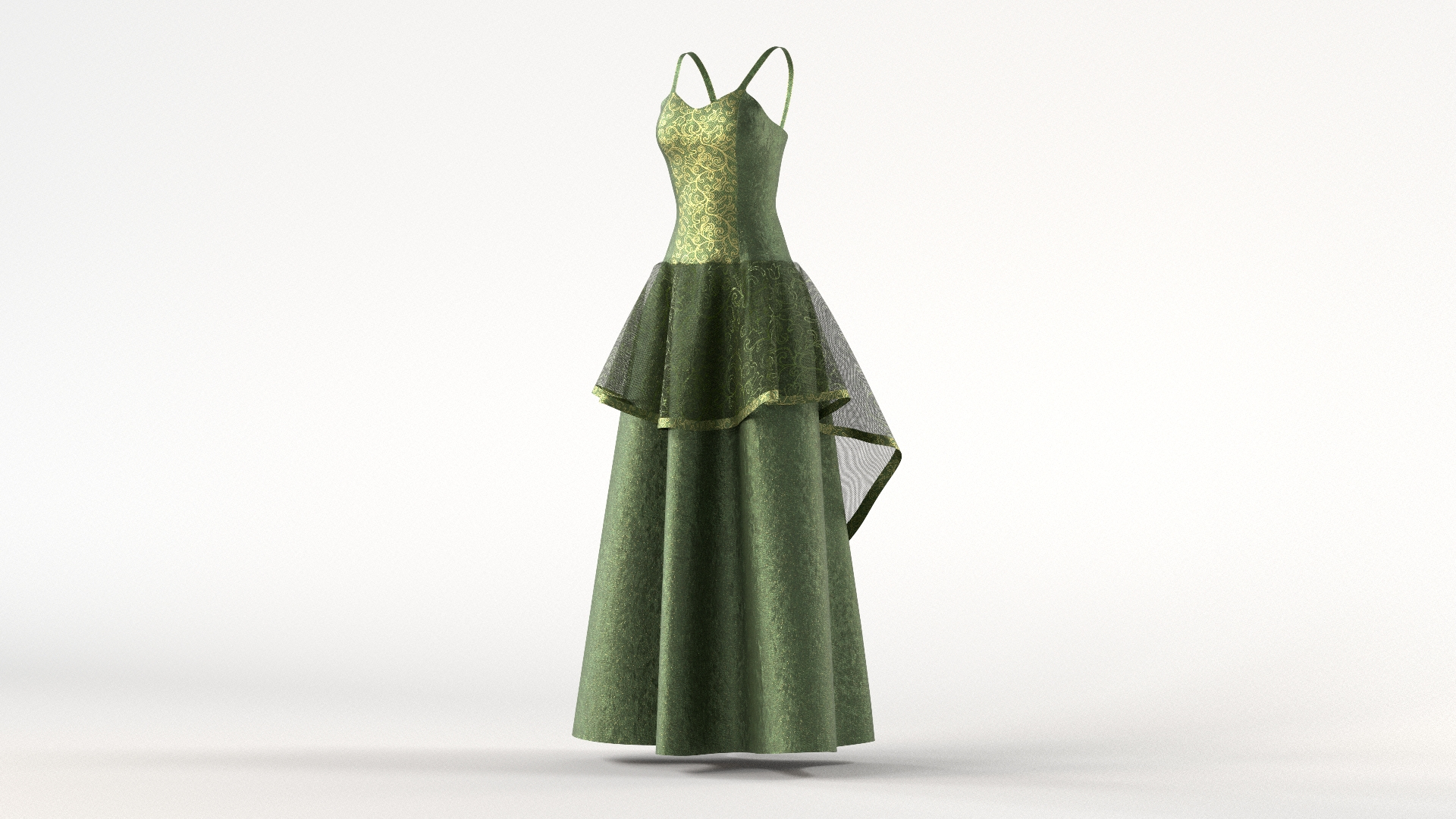 3D Green Dress With Lace Model - TurboSquid 2244252