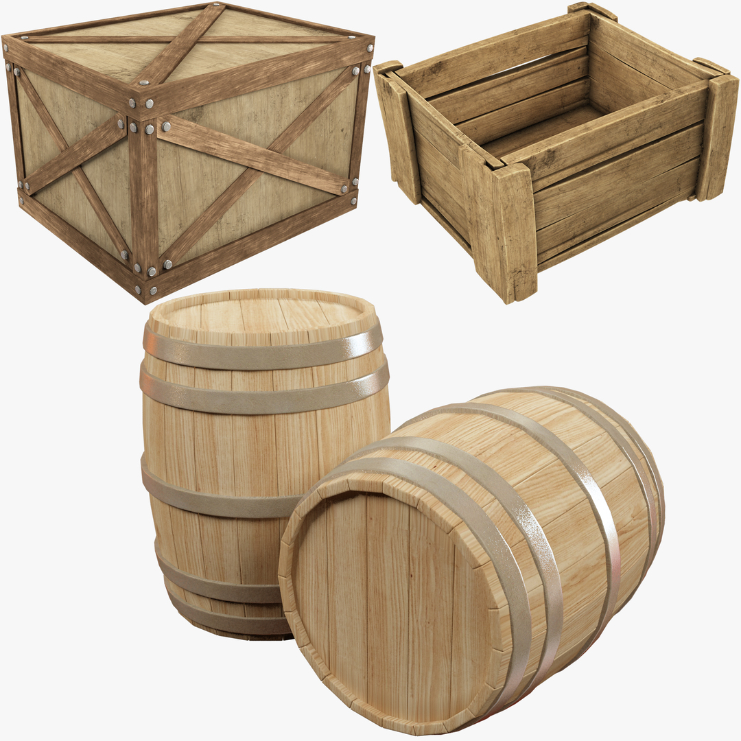 Wooden box barrels 3D model - TurboSquid 1309082