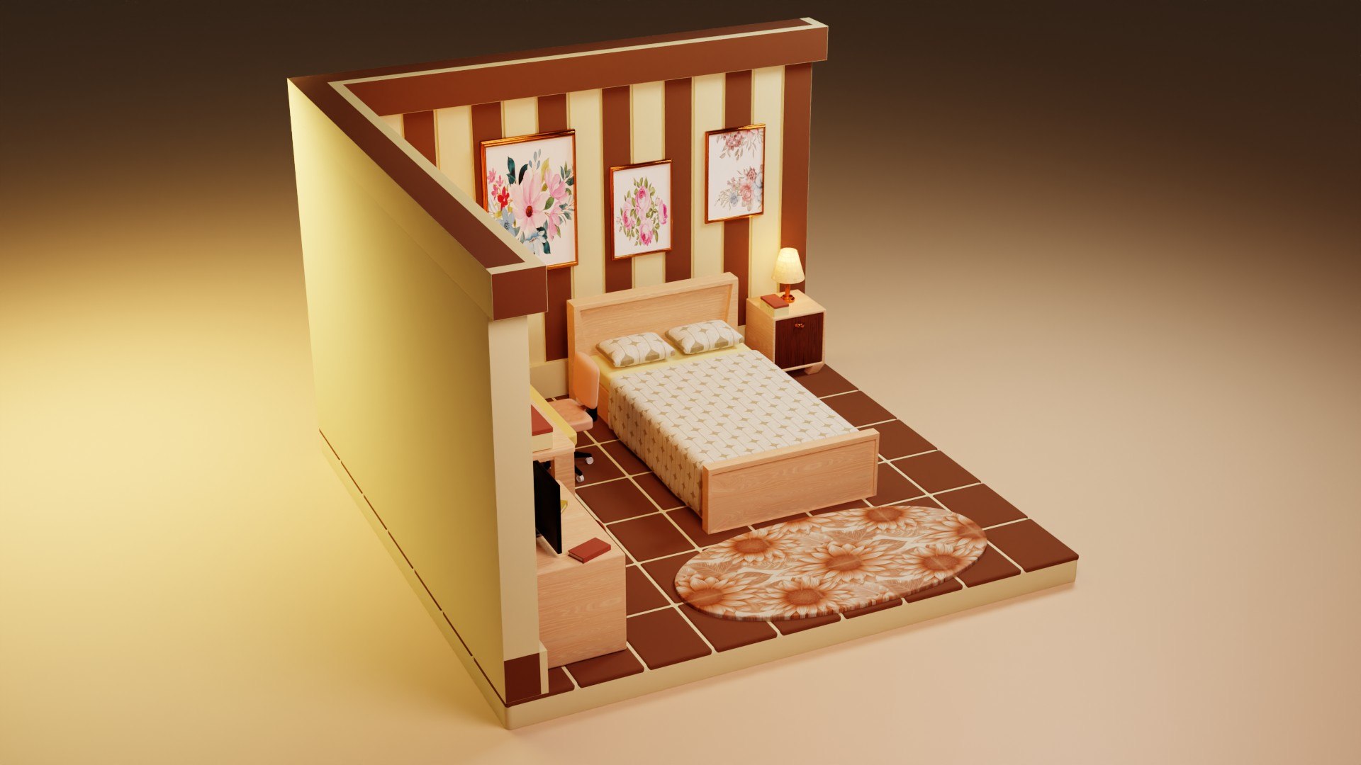 3D Isometric Bedroom Design Model - TurboSquid 2208293