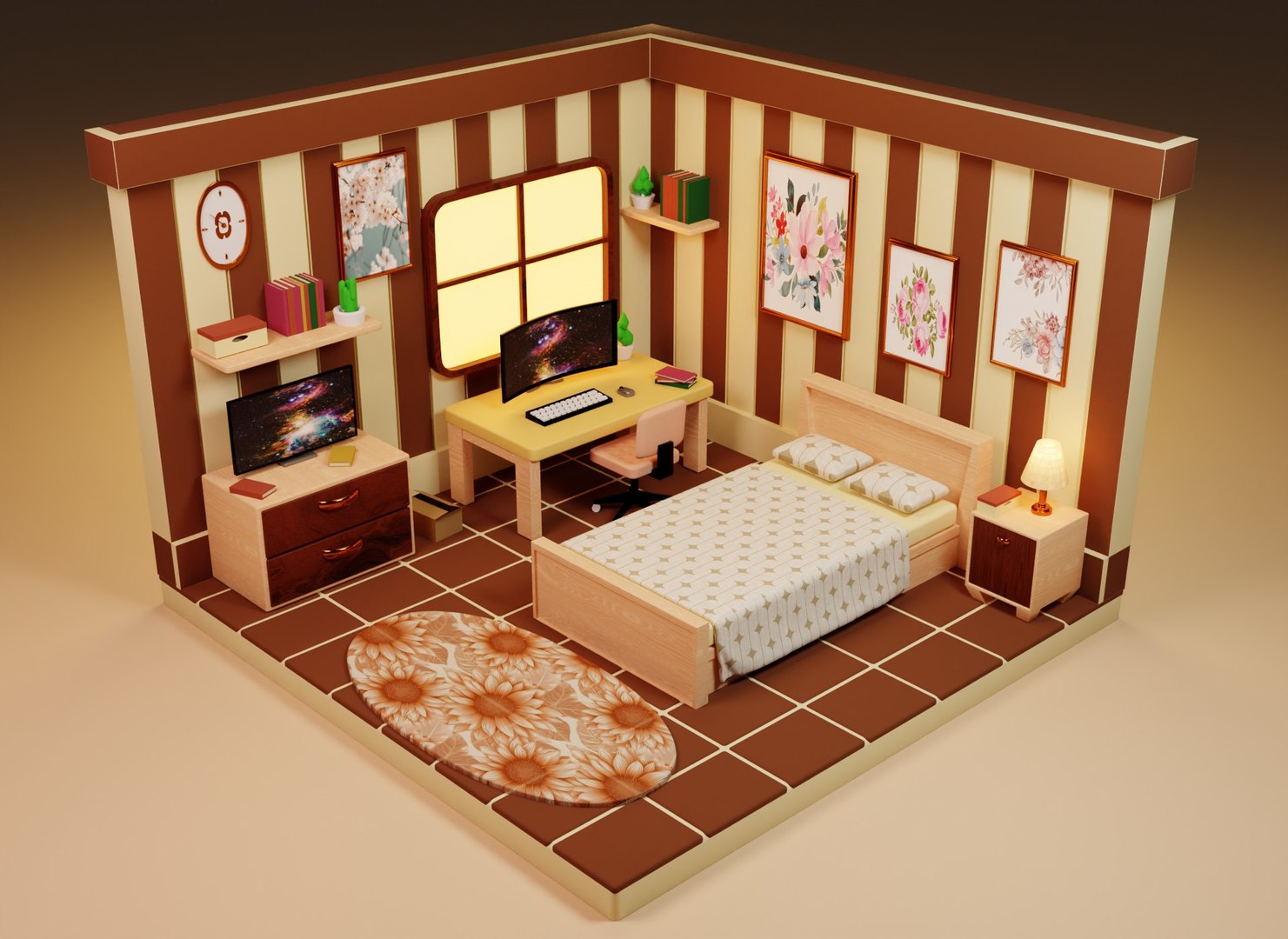 3D Isometric Bedroom Design Model - TurboSquid 2208293