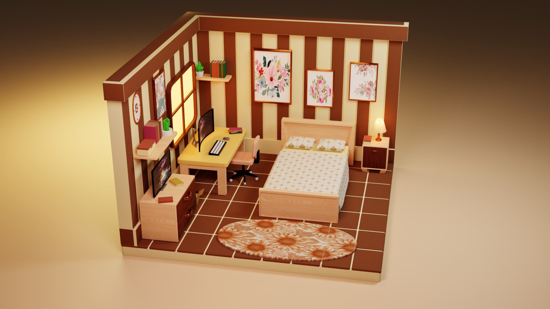 3d Isometric Bedroom Design Model Turbosquid 2208293 