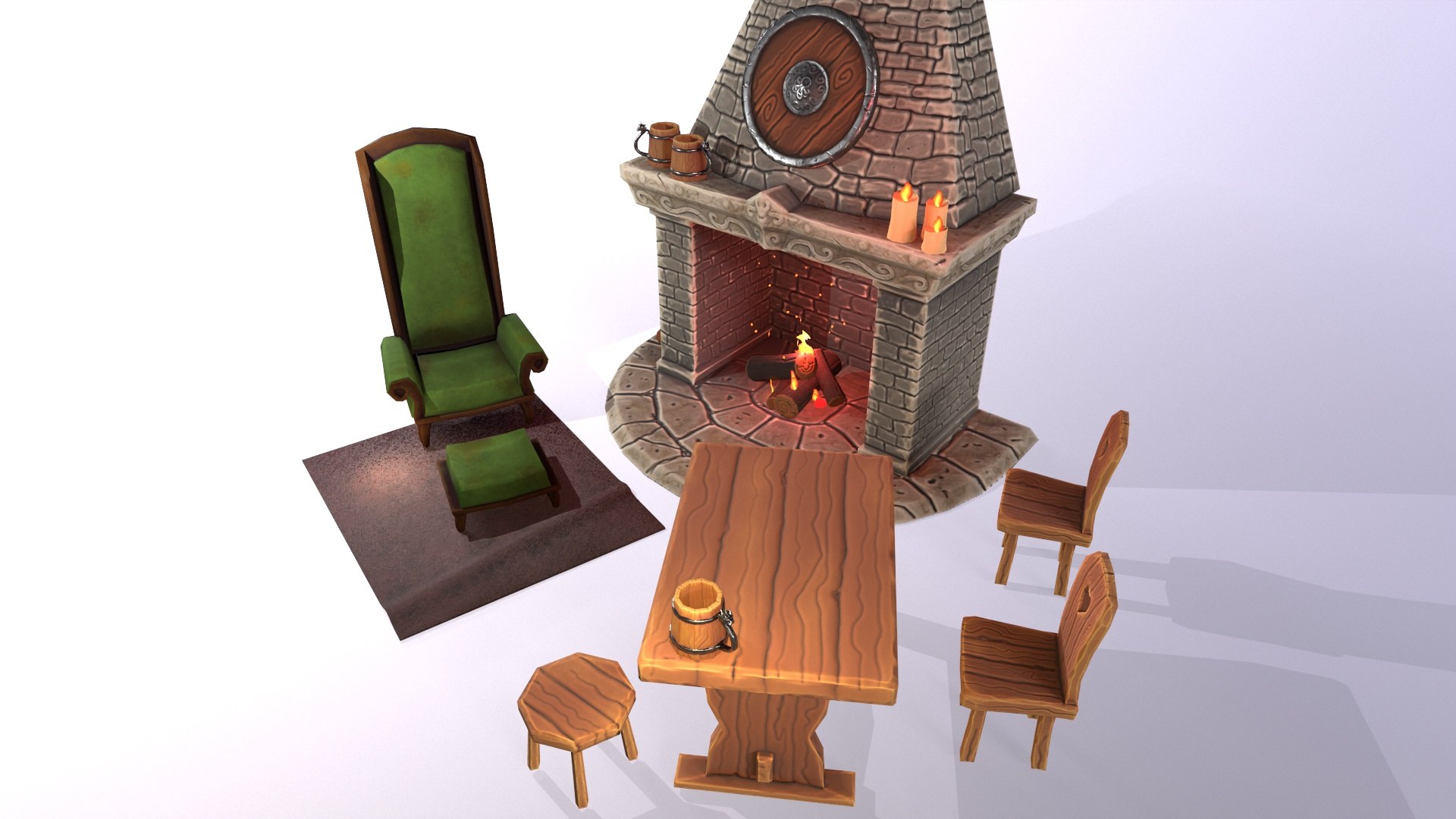 3D Model Medieval Fantasy Tavern Fireplace Lowpoly Stylized Asset Low ...