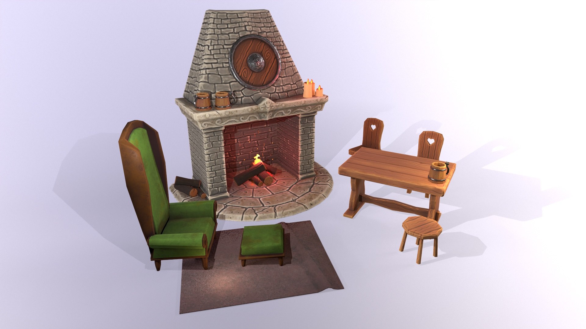 3D Model Medieval Fantasy Tavern Fireplace Lowpoly Stylized Asset Low ...