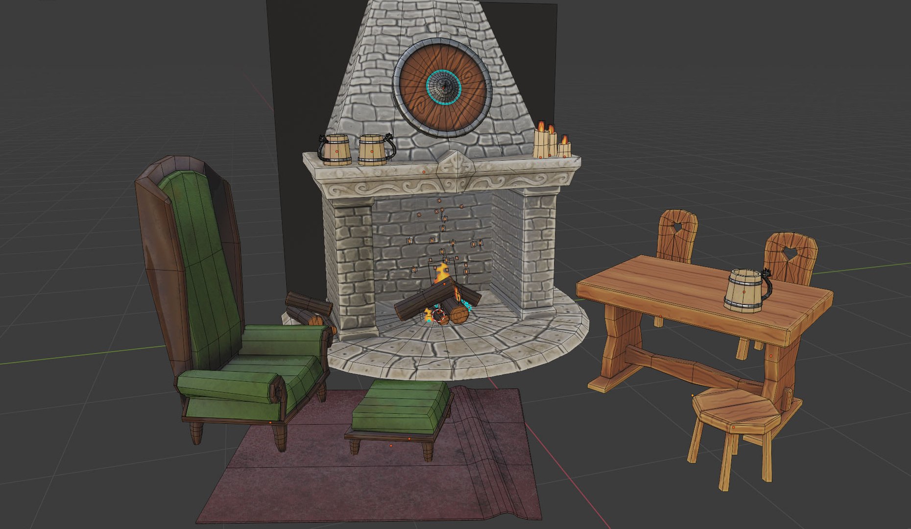 3D Model Medieval Fantasy Tavern Fireplace Lowpoly Stylized Asset Low ...