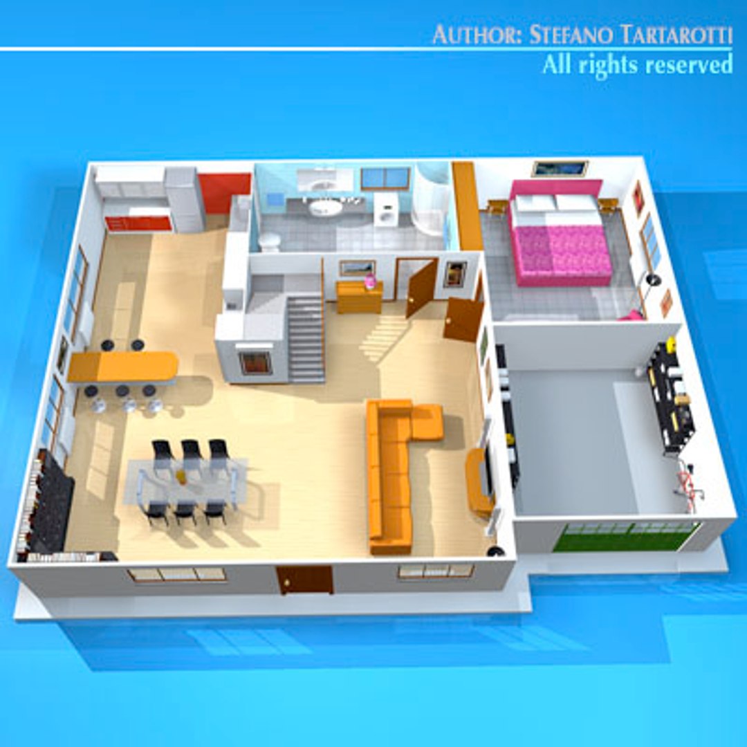Detailed House Cutaway 3d Model