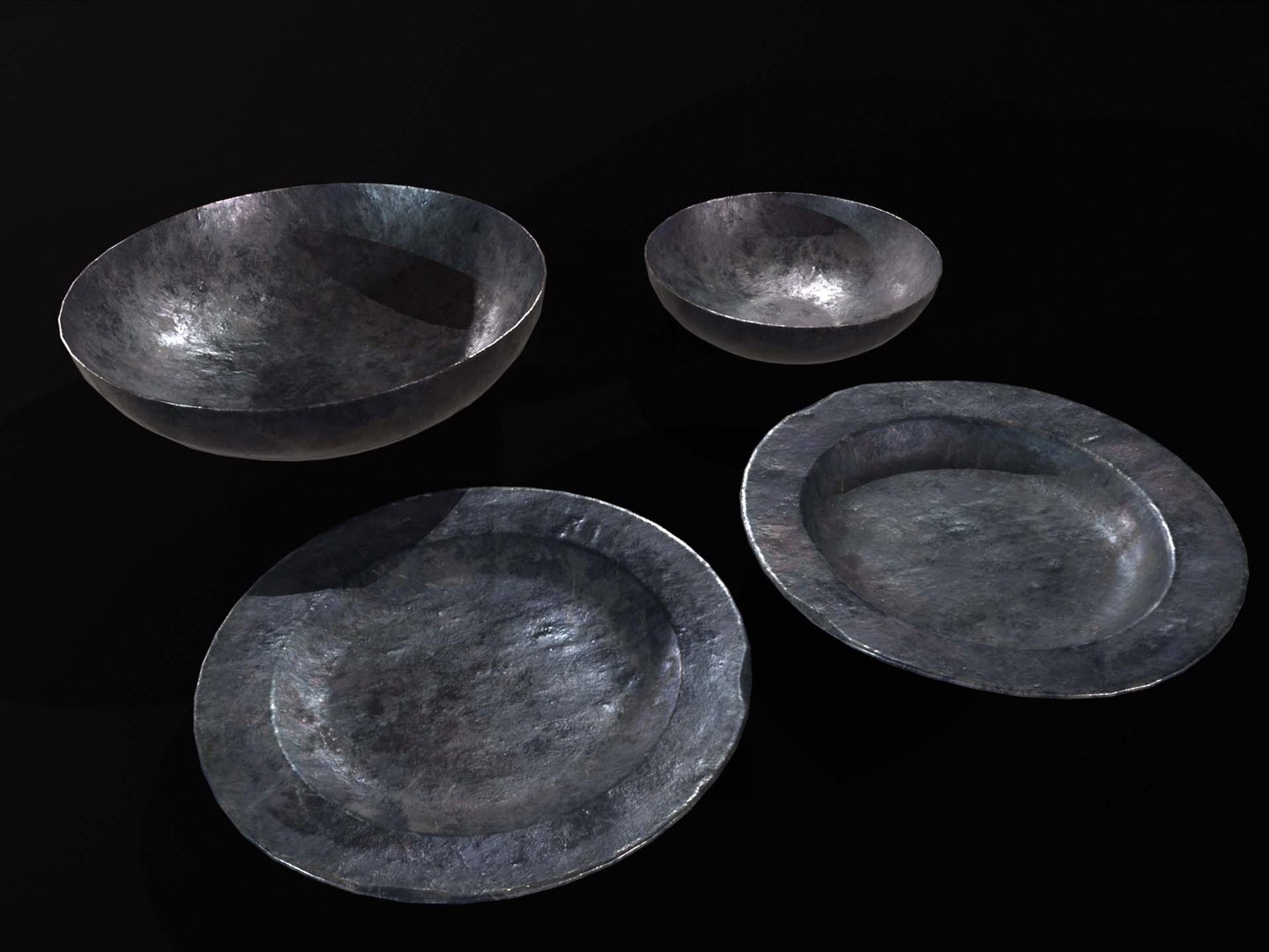 3D Medieval Iron Dishes Set model - TurboSquid 2118437