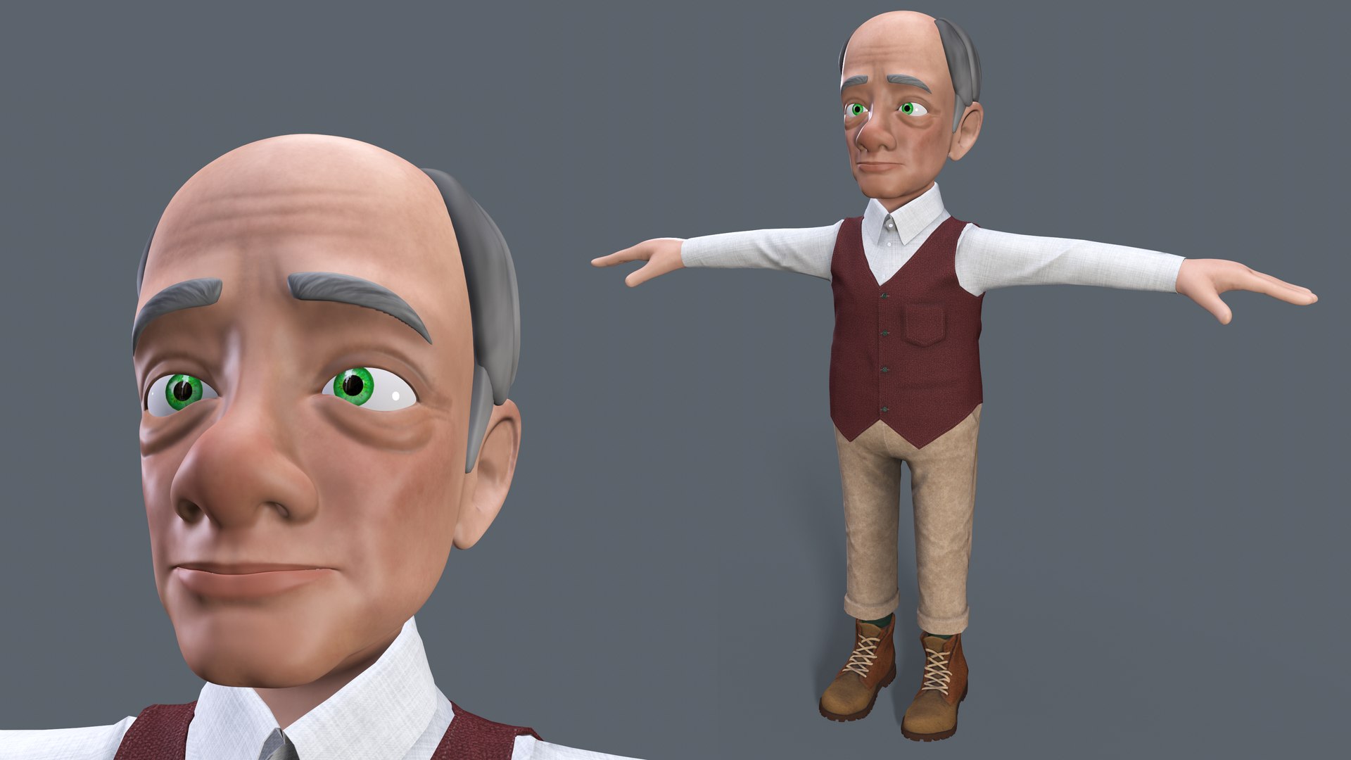 3D Cartoon Old Man GrandPa NoRig Model - TurboSquid 1964261
