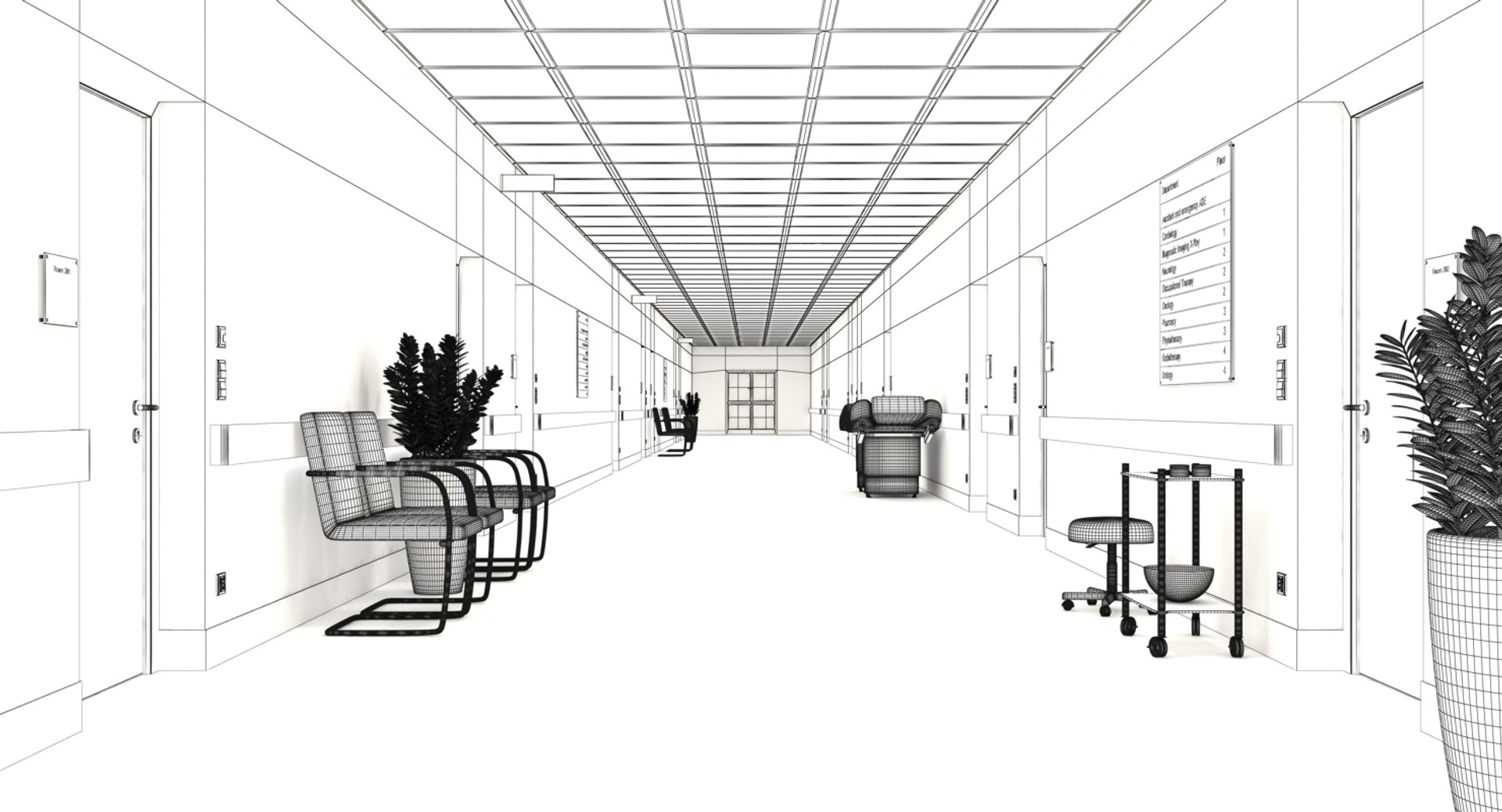 3d Model Hospital Hallway