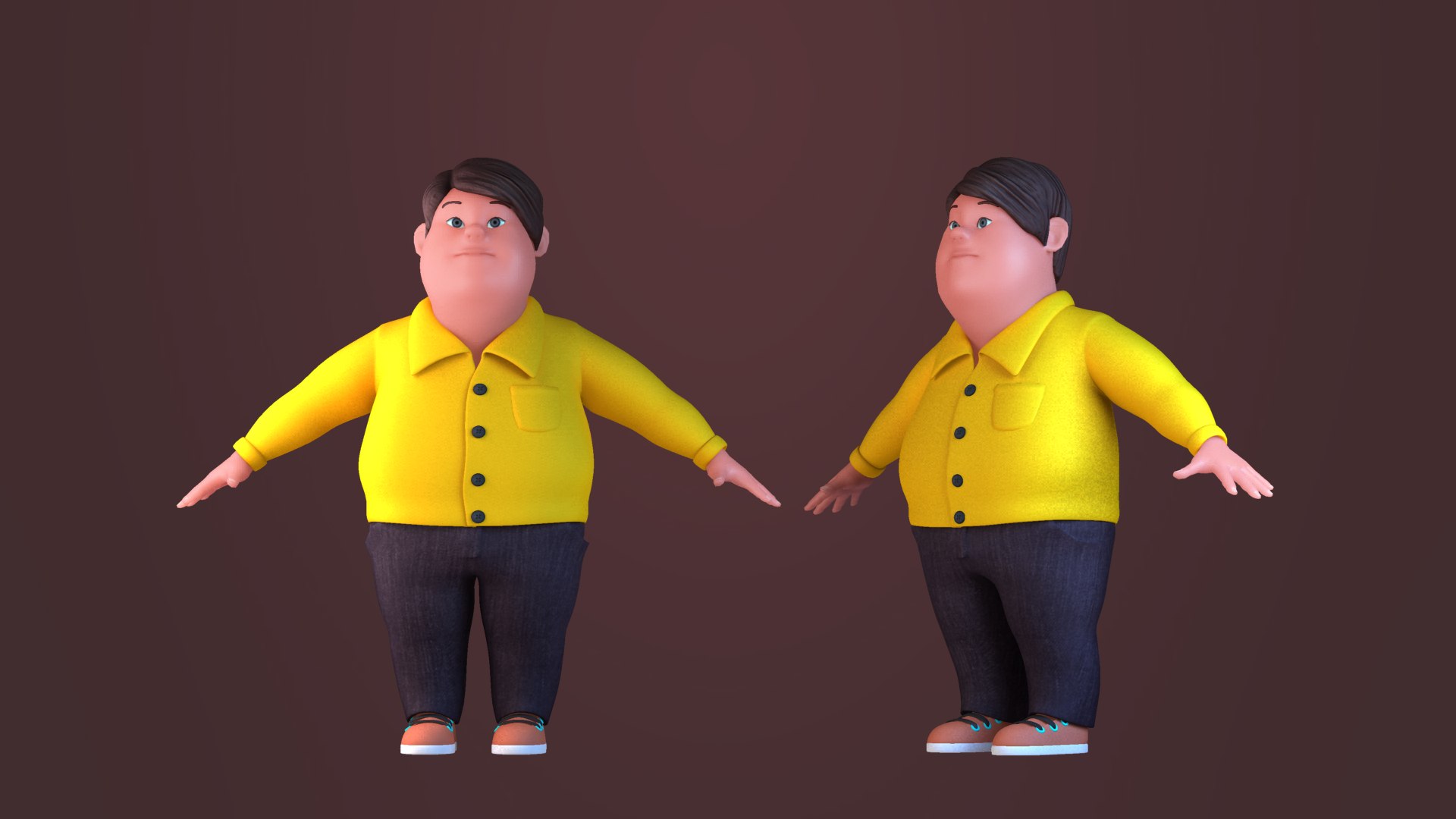 Animated characters Little Fat Boys students passersby school 3D ...