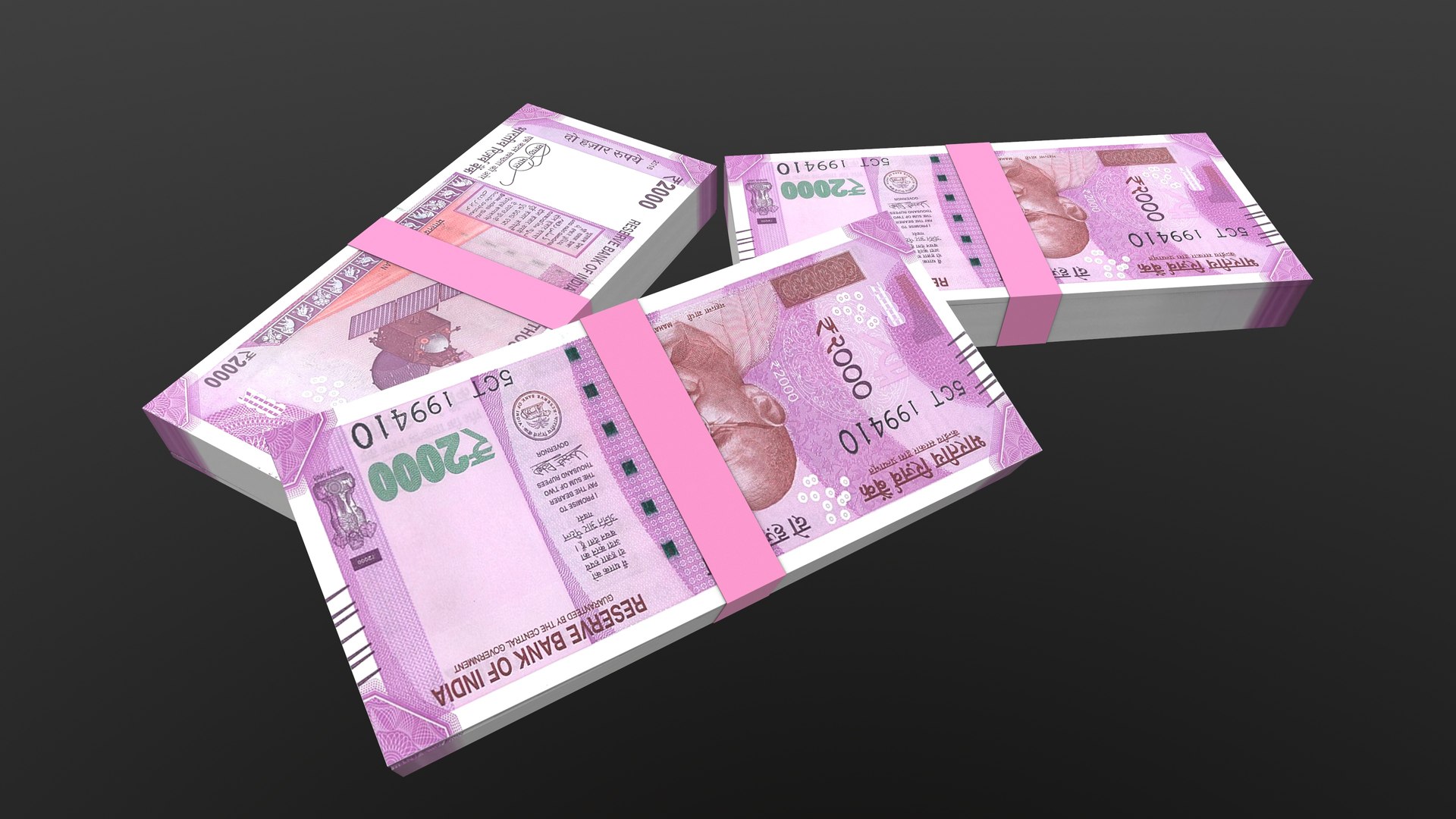 Indian 2000 Note Currency Bundle AR VR PBR 3D Model - TurboSquid 2007442