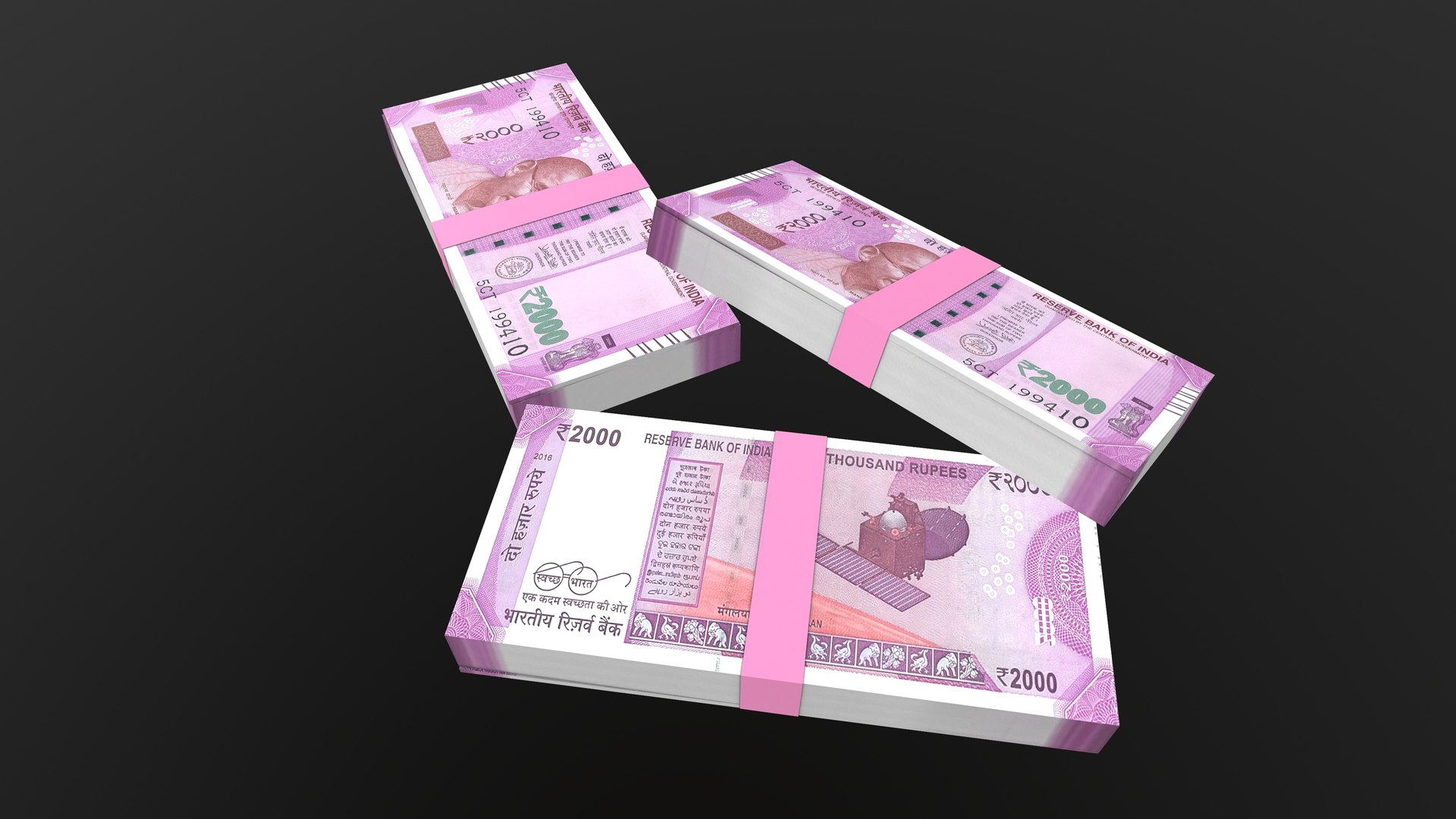 Indian 2000 Note Currency Bundle AR VR PBR 3D Model - TurboSquid 2007442