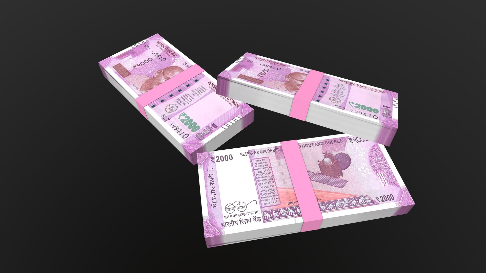 Indian 2000 Note Currency Bundle AR VR PBR 3D Model - TurboSquid 2007442