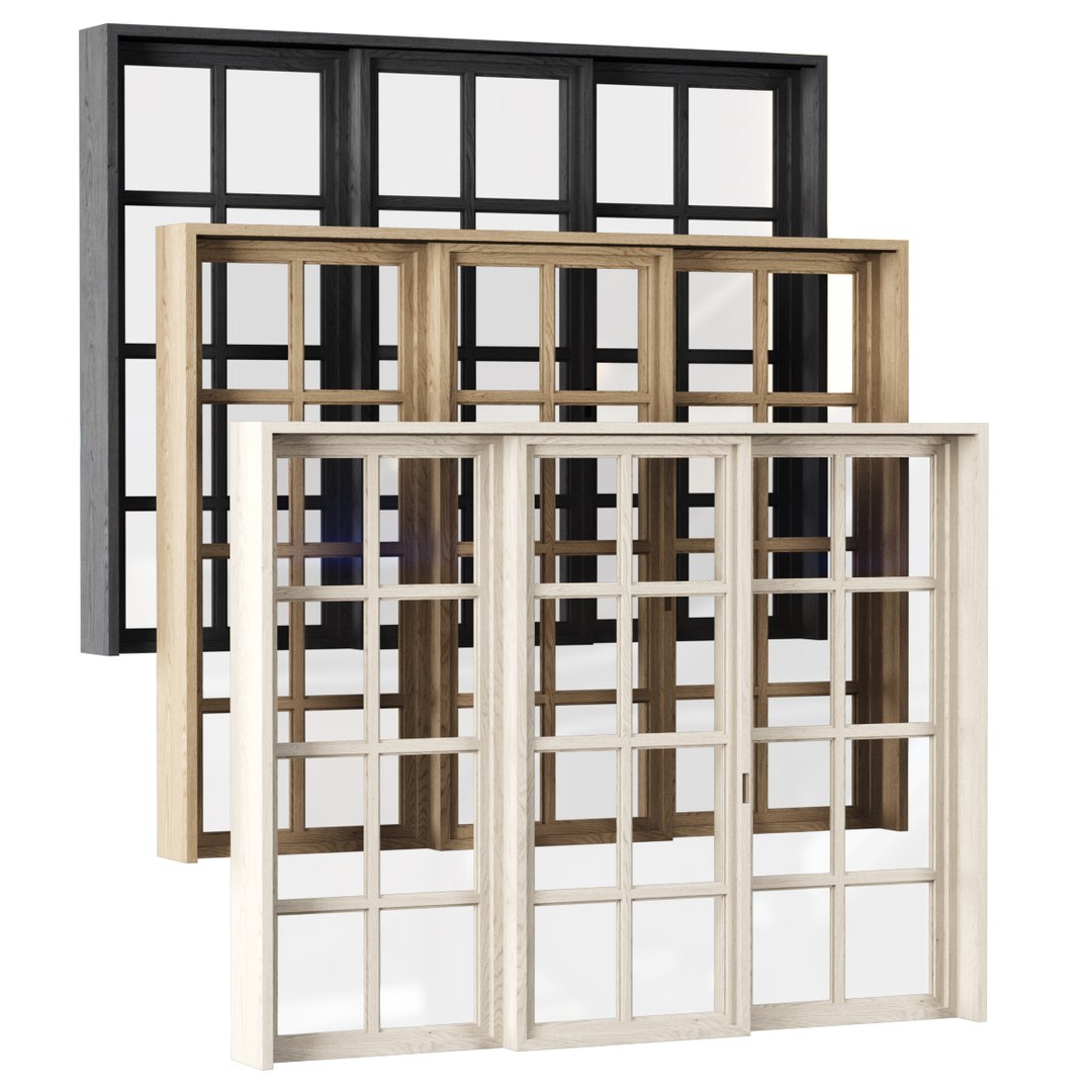 Rectangle Wooden Windows With Sliding Door V2 Model - TurboSquid 1821126