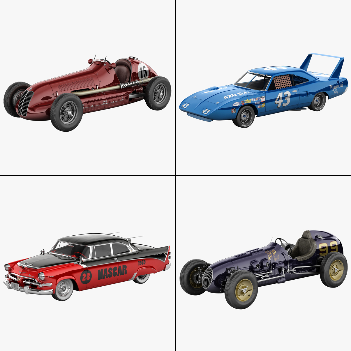 3d model of retro racing cars