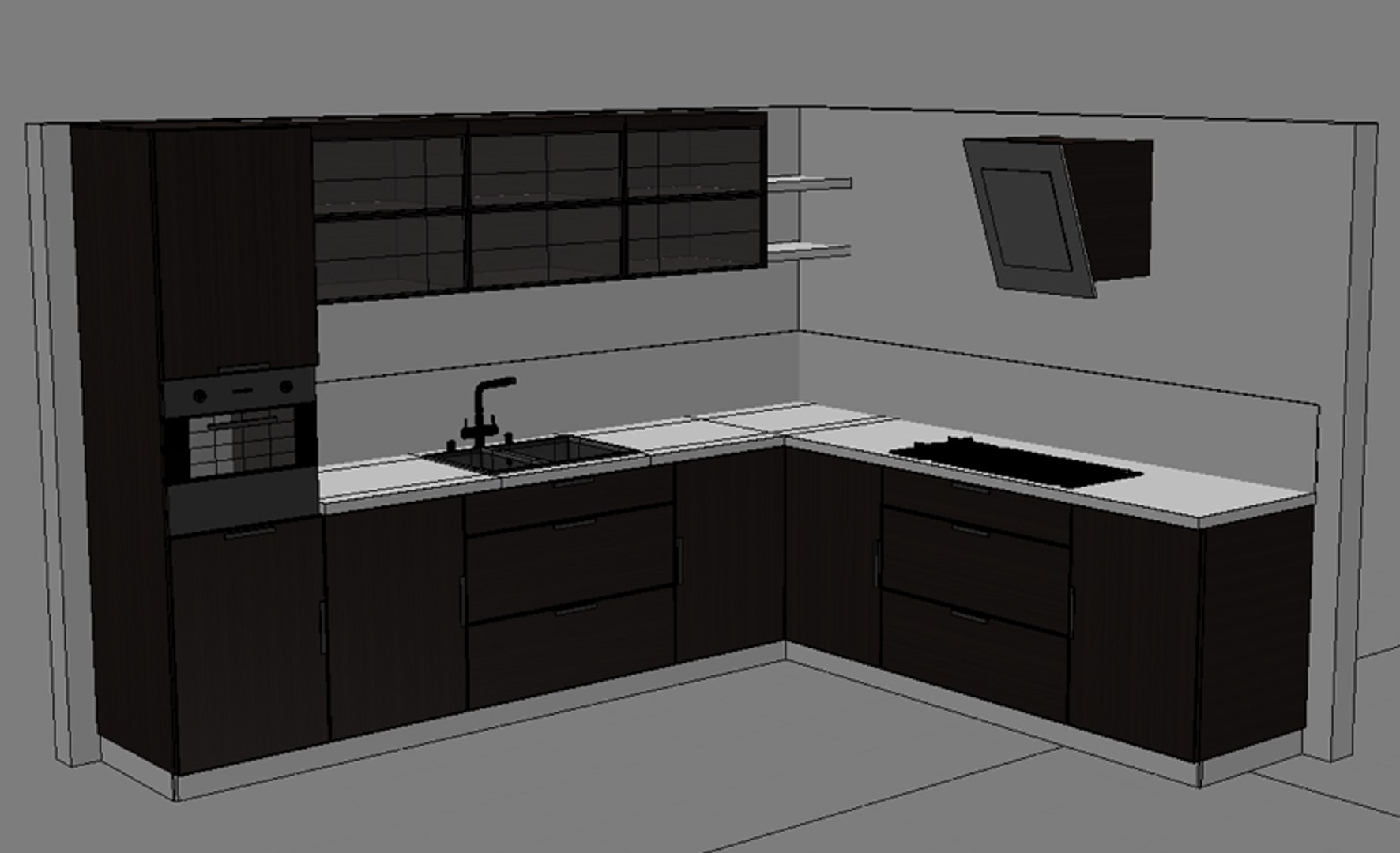 Kitchen Units Corner 3d Model
