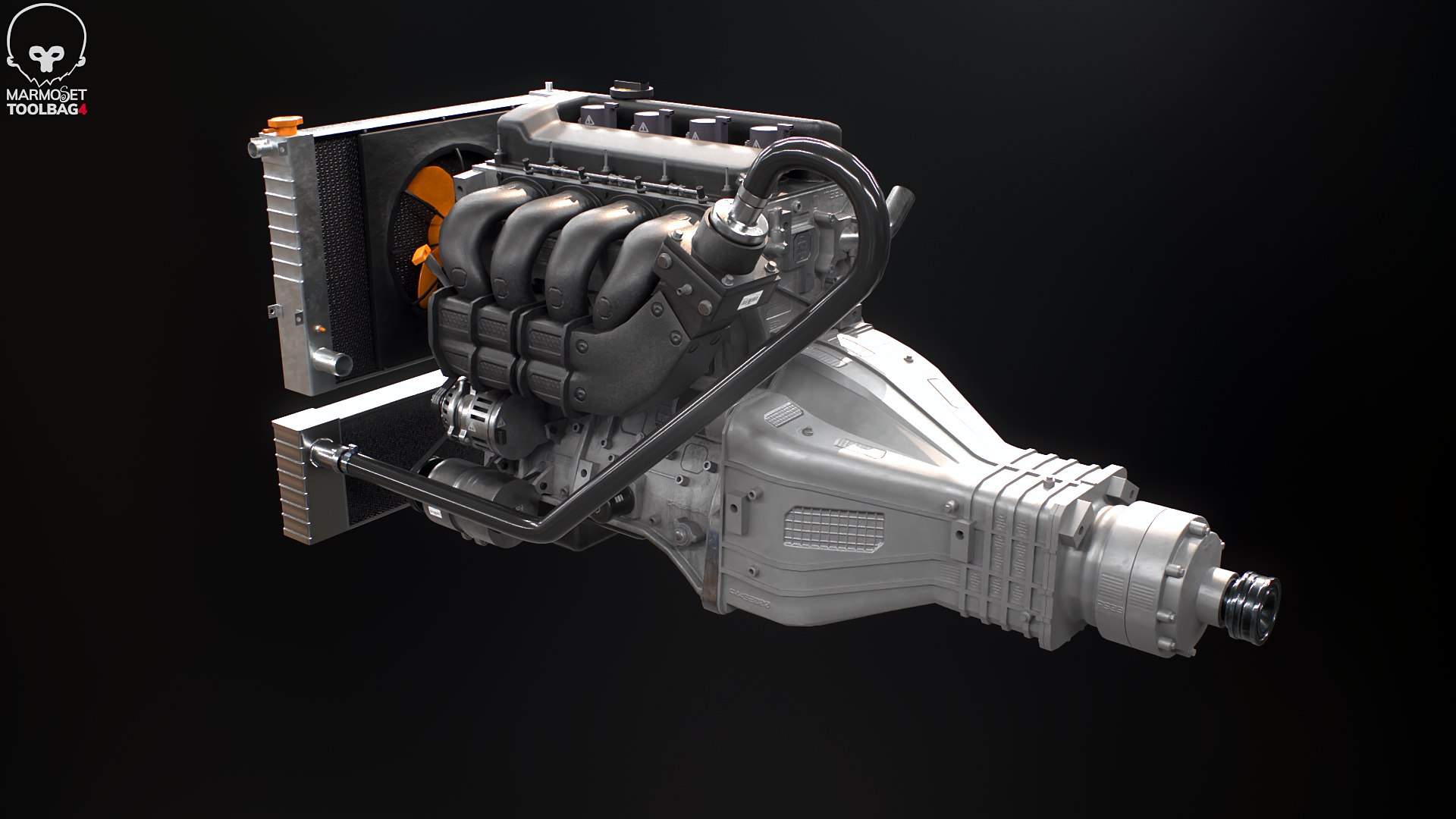 3D Model Straight-Four Turbo Engine And Gearbox - TurboSquid 2070052