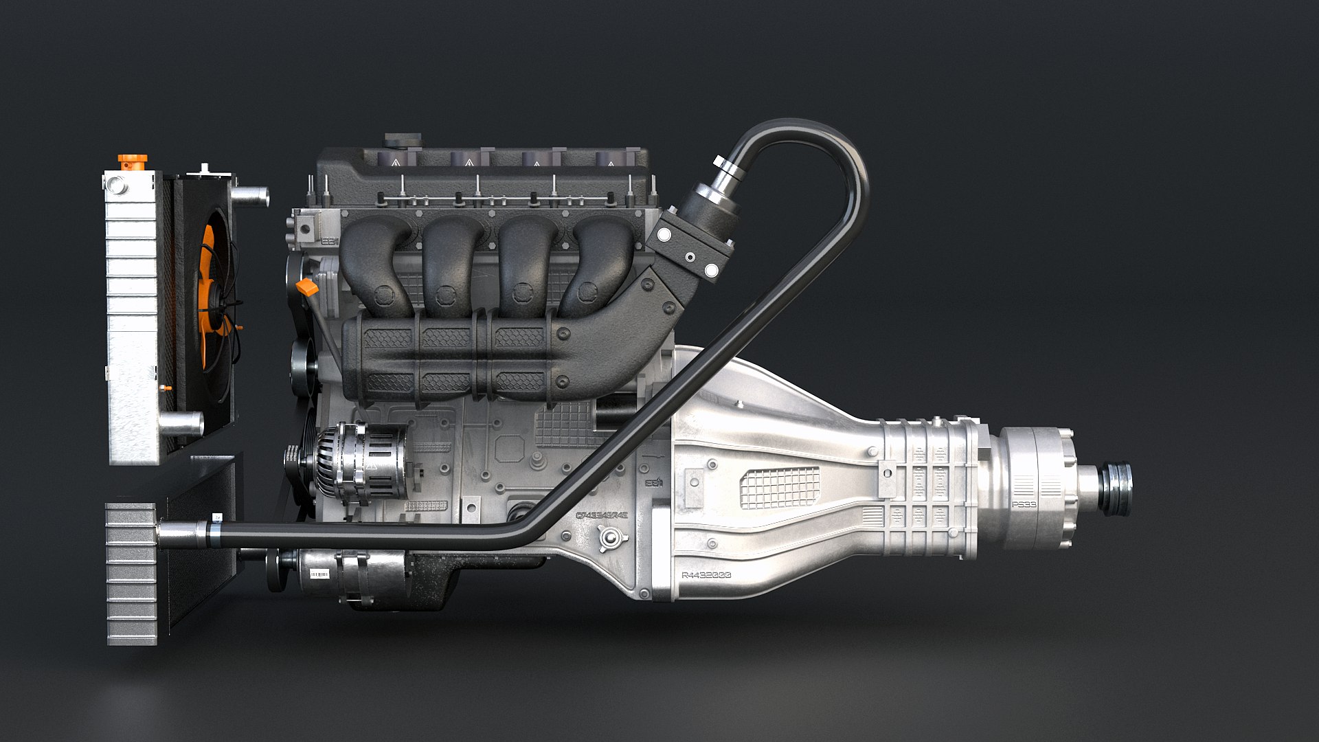 3D Model Straight-Four Turbo Engine And Gearbox - TurboSquid 2070052