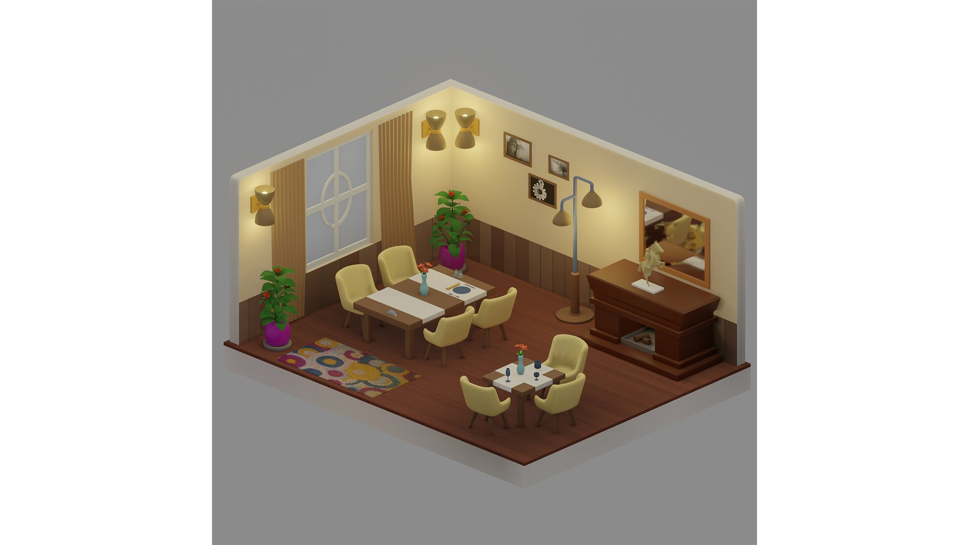 3D Isometric Dining Room Model - TurboSquid 1686349