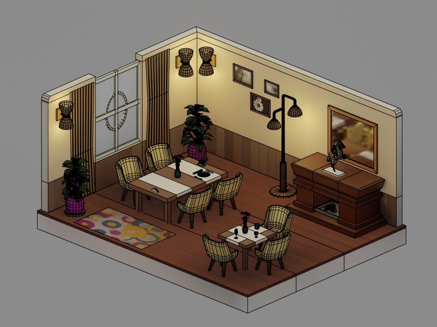 3D Isometric Dining Room Model - TurboSquid 1686349