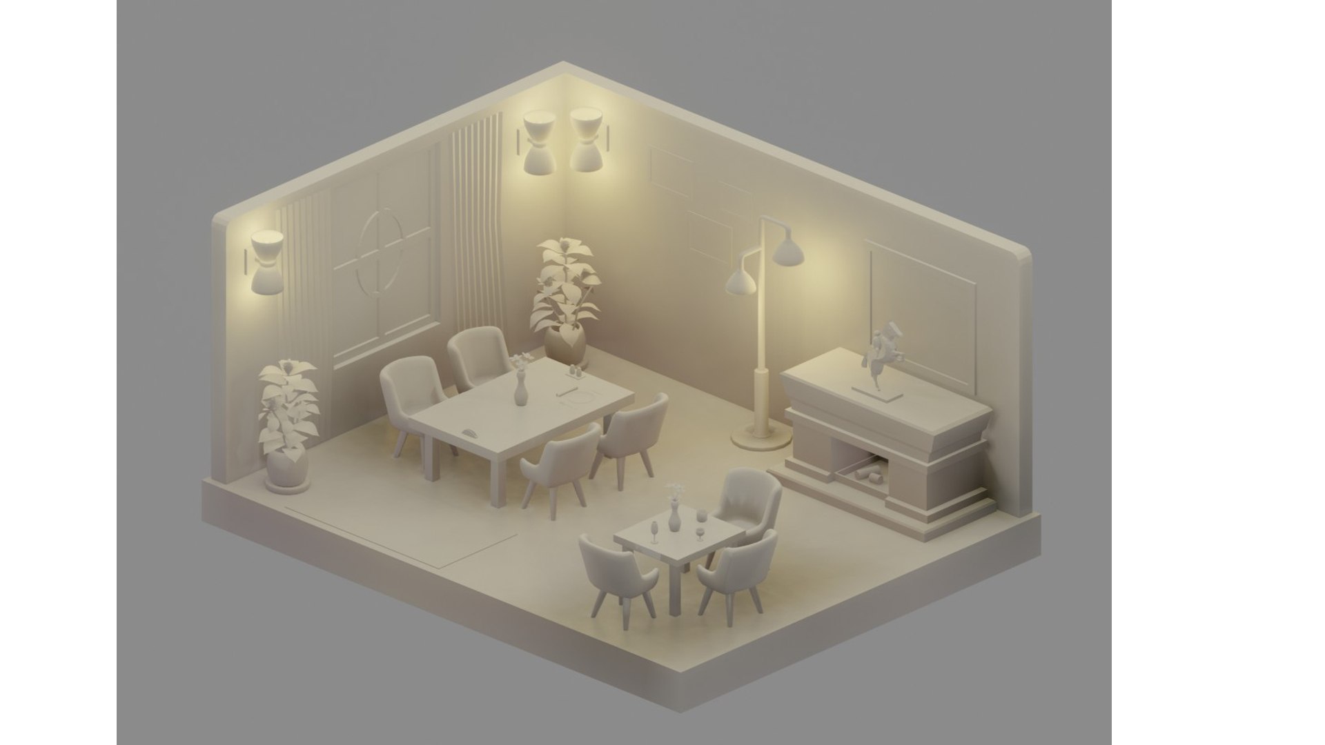 3D Isometric Dining Room Model - TurboSquid 1686349