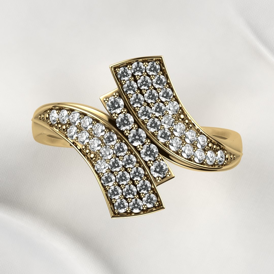 3D Pave Set Gems Fashion Gold Ring - TurboSquid 1792820