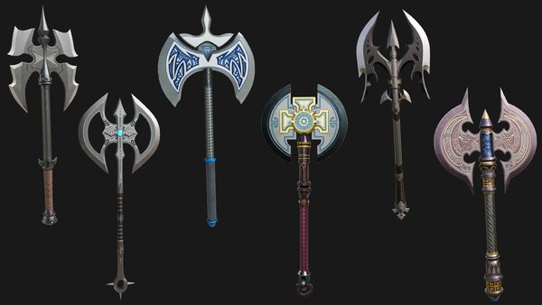 6 Battle Axes 컬렉션 모든 PBR Unity UE 텍스처 3D 모델 - TurboSquid 2094544