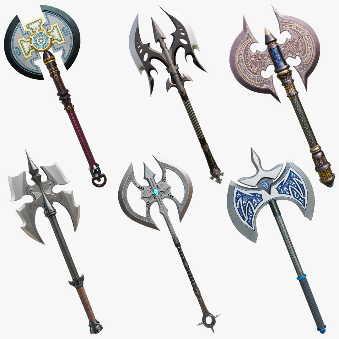 6 Battle Axes Collection All PBR Unity UE Textures 3D model ...