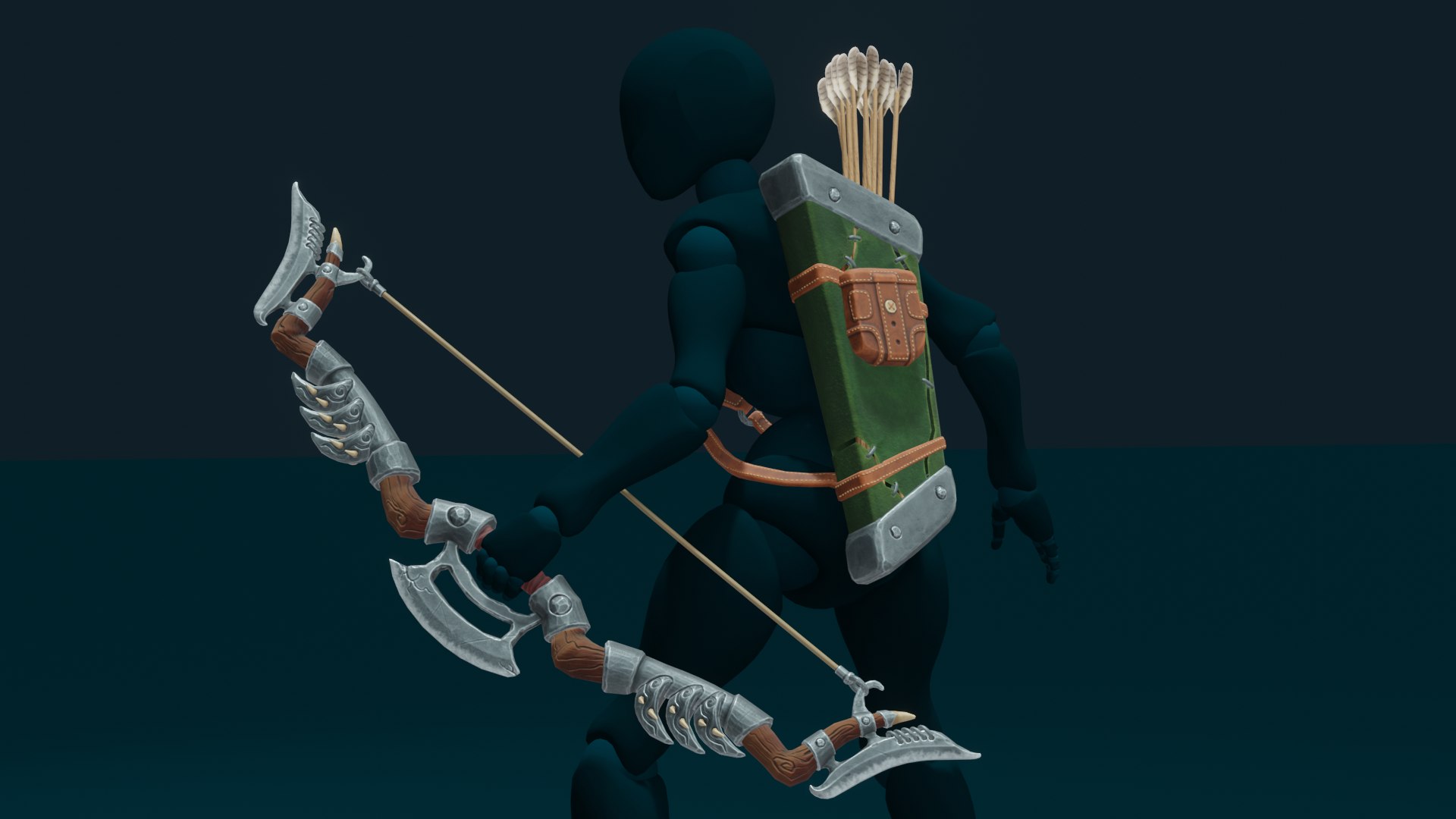 3D Model Fantasy Wooden Bow With Armor Blades And Stylized Quiver ...