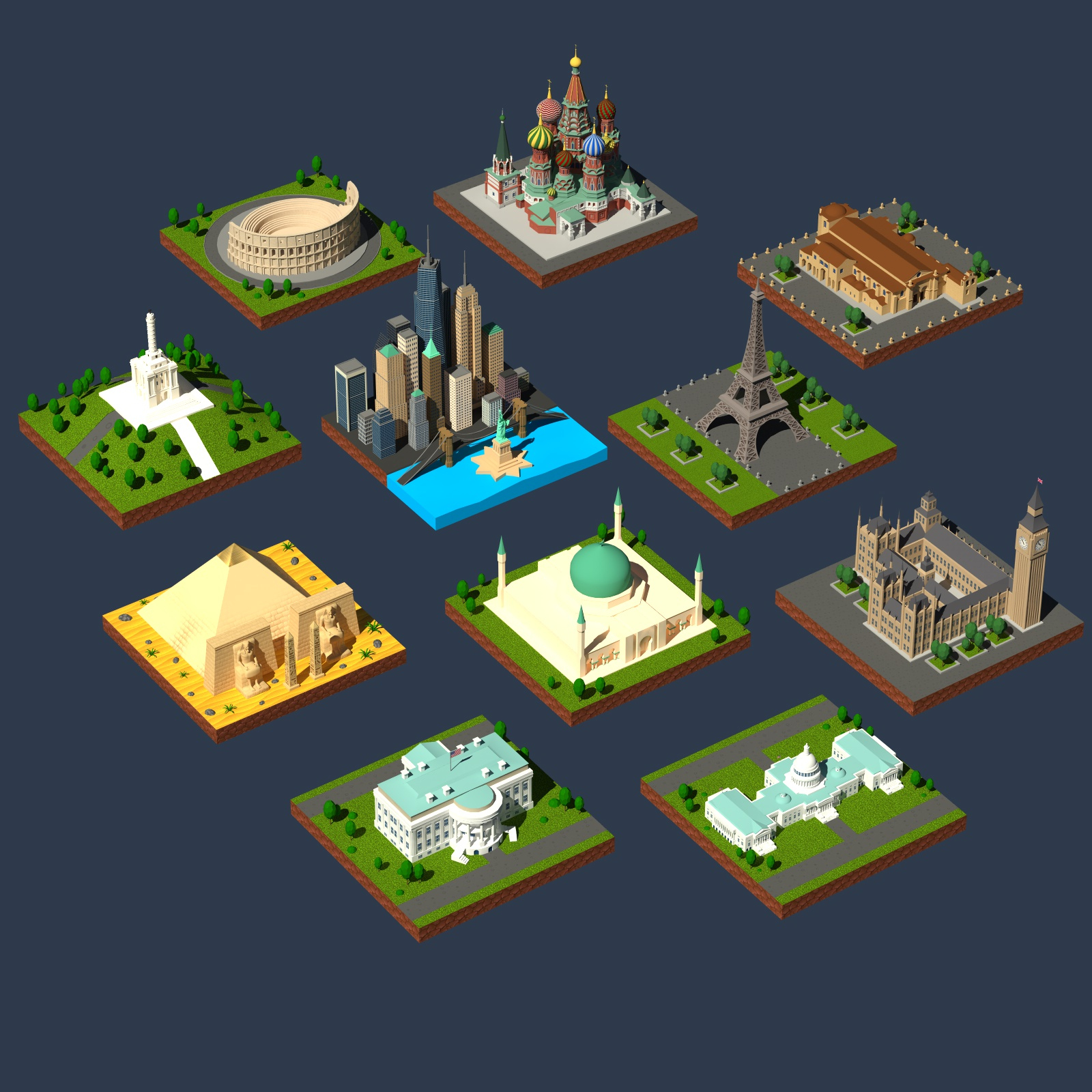 modelo 3d Cartoons Monuments Collection - TurboSquid 2032141
