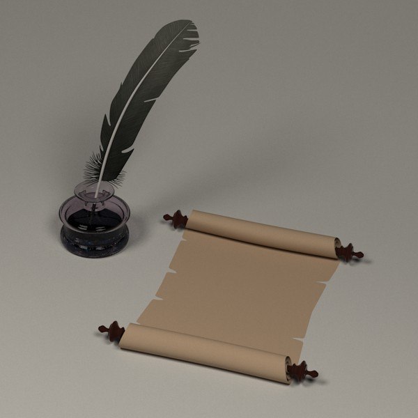 inkpot quill paper 3d model