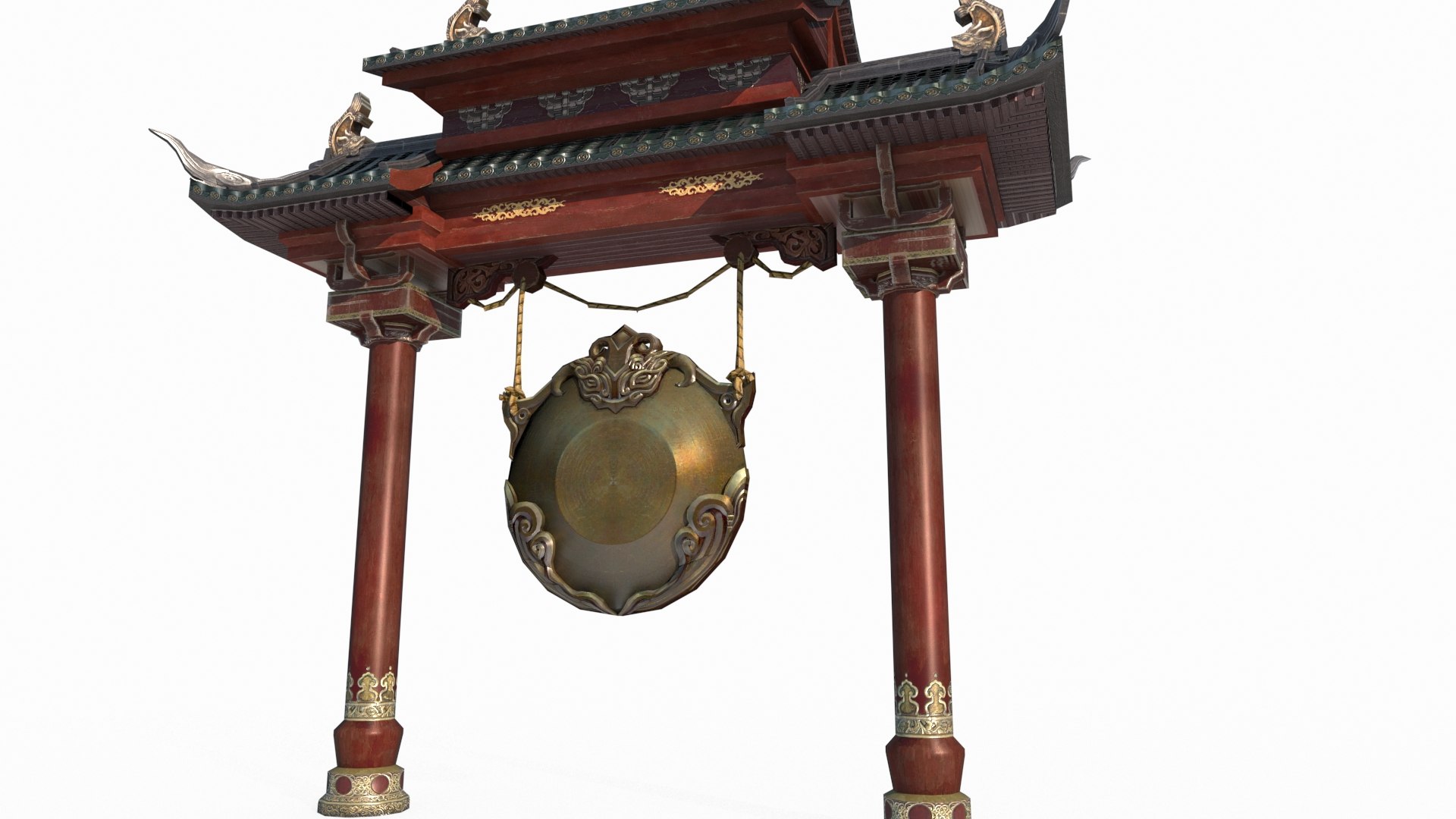 3D Golden gong notice board of ancient Asian architecture model ...