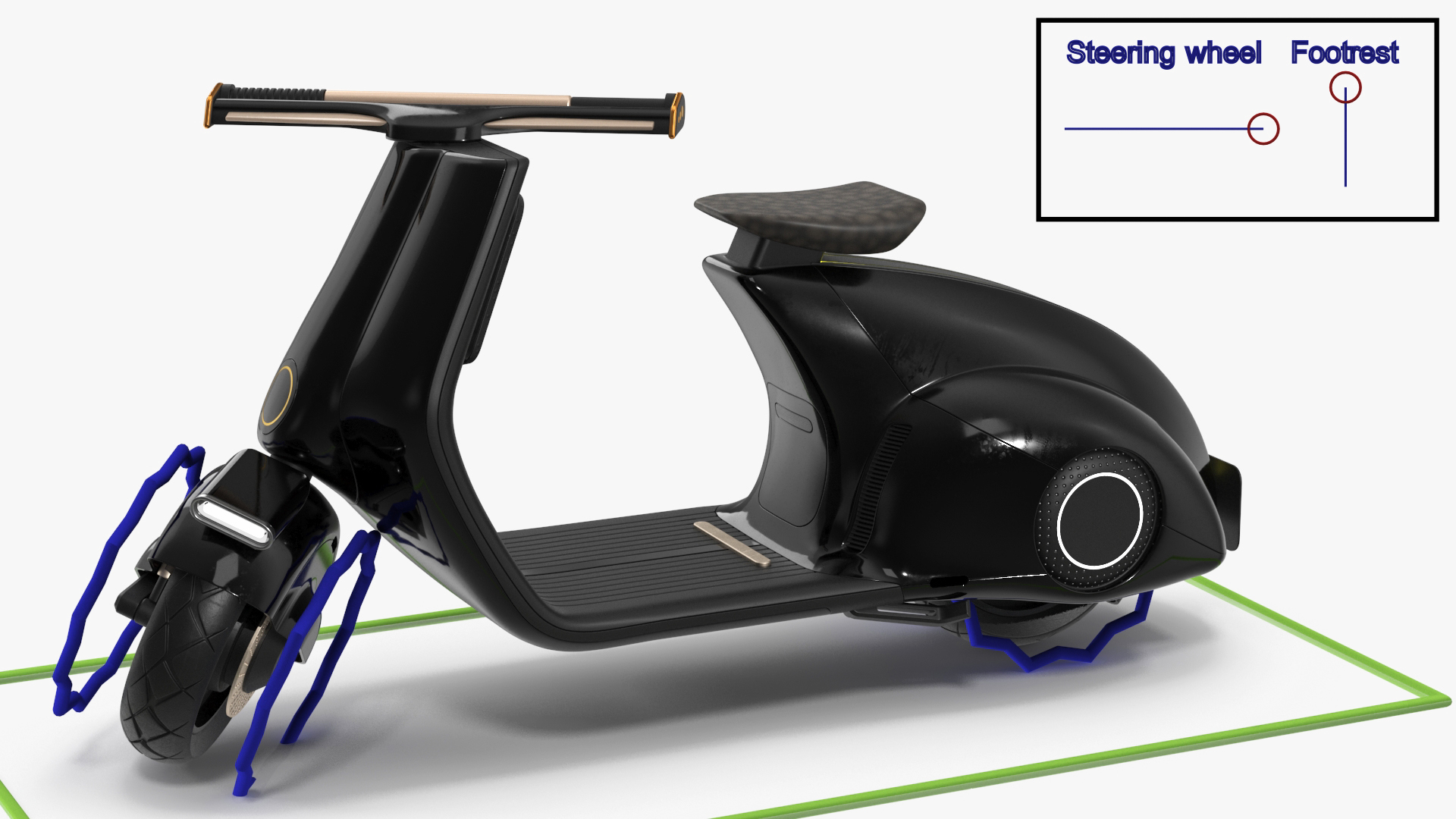 Futuristic Black Electric Scooter Lights On Rigged 3D Model ...