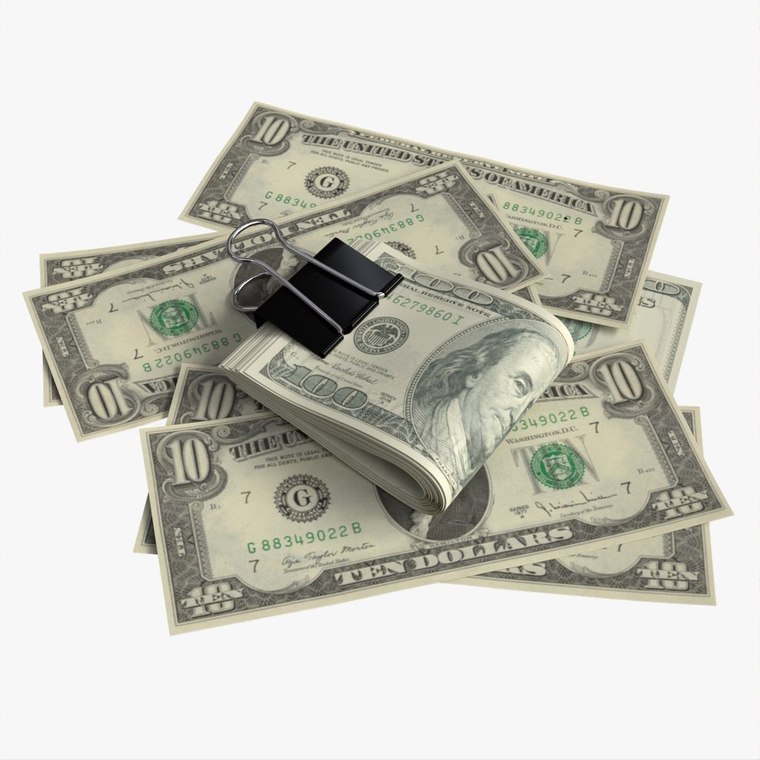American dollars folded with clip 02 3D model - TurboSquid 2105839