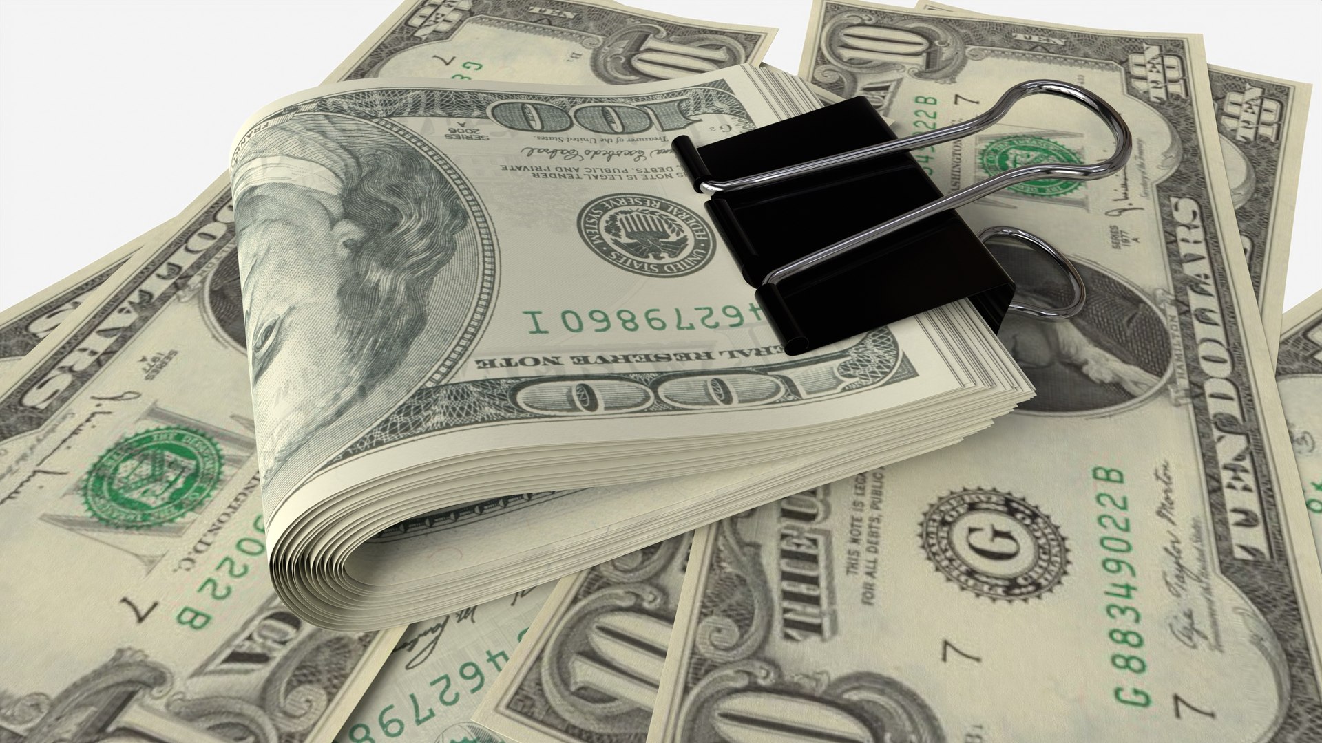 American dollars folded with clip 02 3D model - TurboSquid 2105839