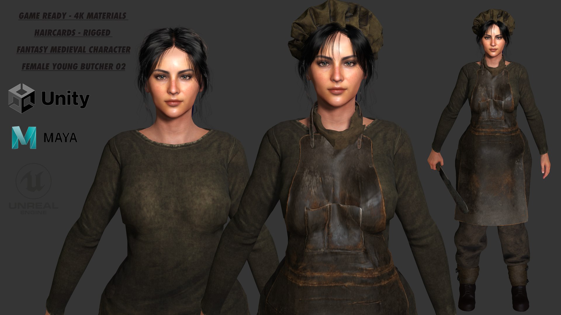 3D AAA 3D FANTASY MEDIEVAL CHARACTER-YOUNG MEAT BUTCHER GIRL 02 - TurboSquid 2134527
