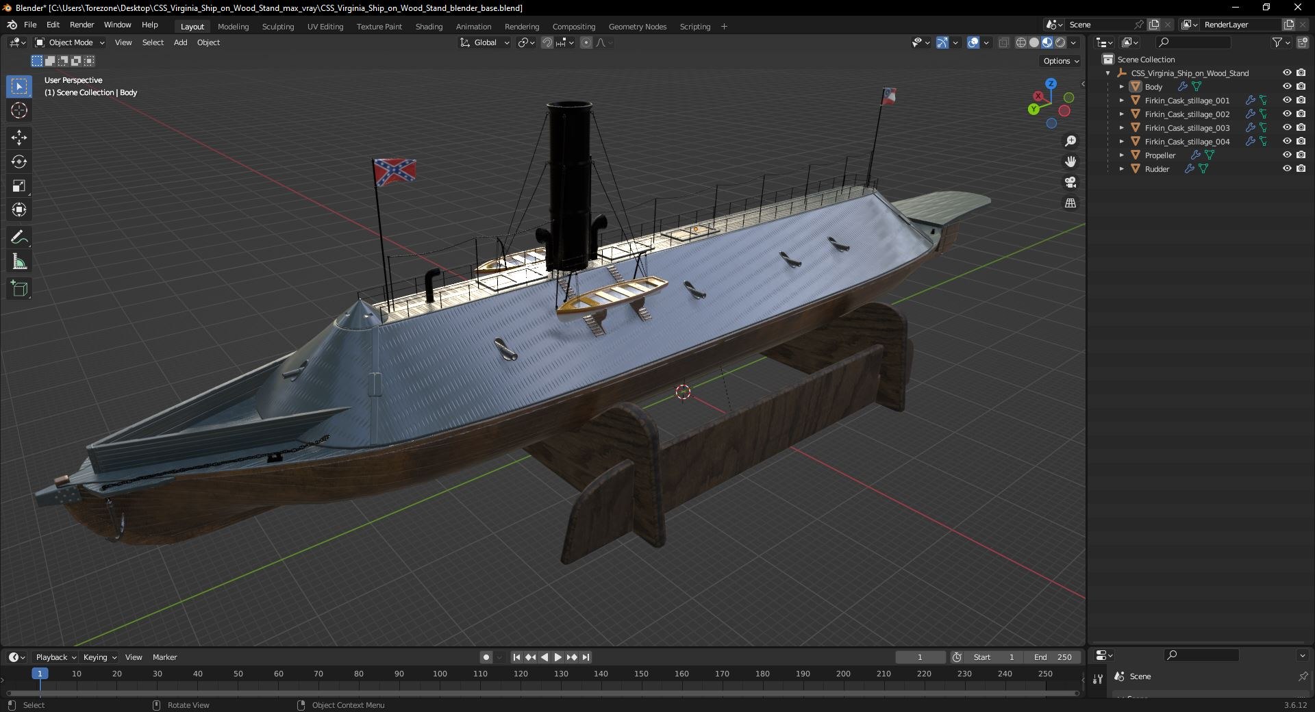 CSS Virginia Ship On Wood Stand 3D - TurboSquid 2370102