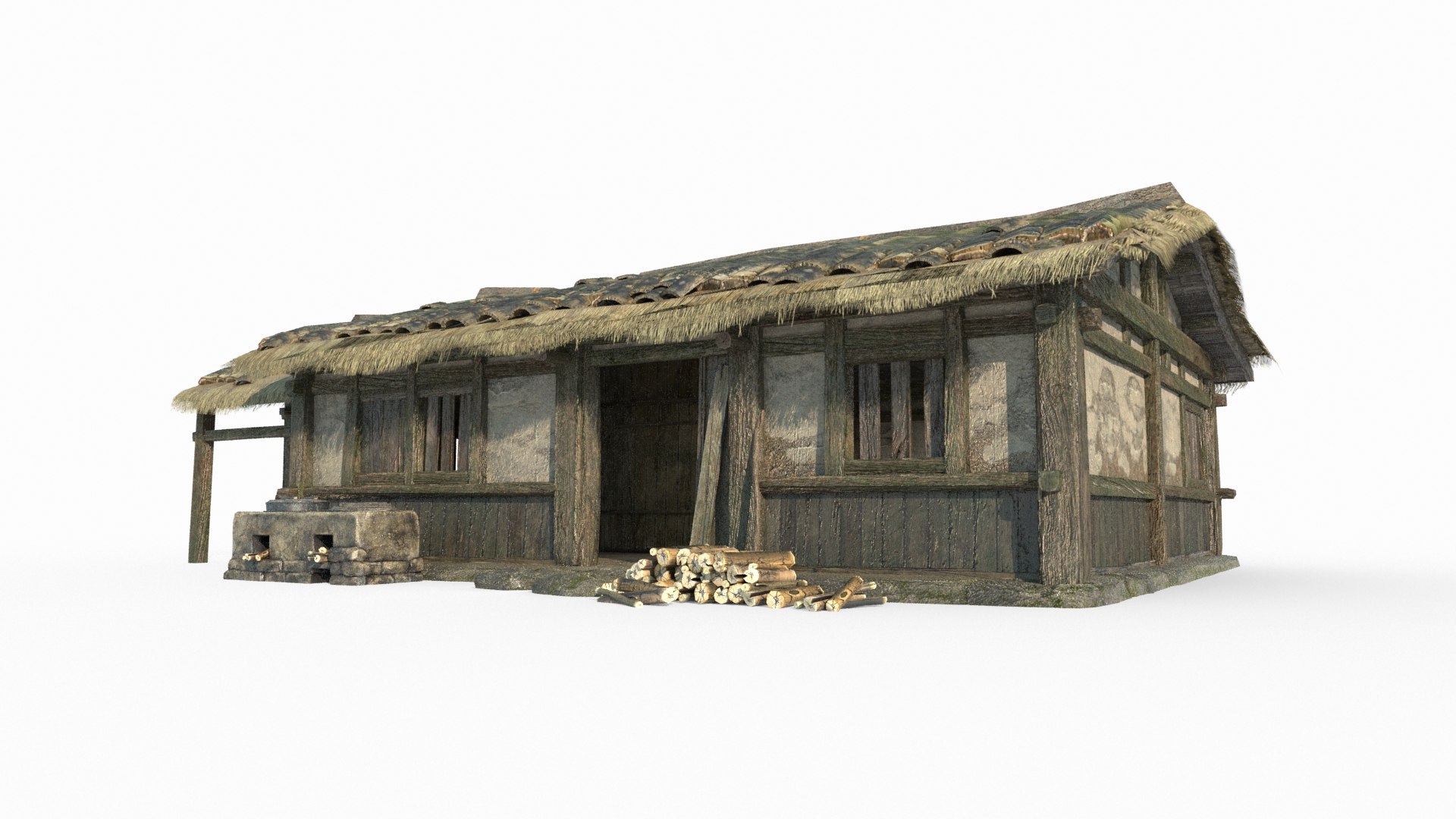 Asian Ancient Architecture Thatched Cottage Farmhouse Model ...